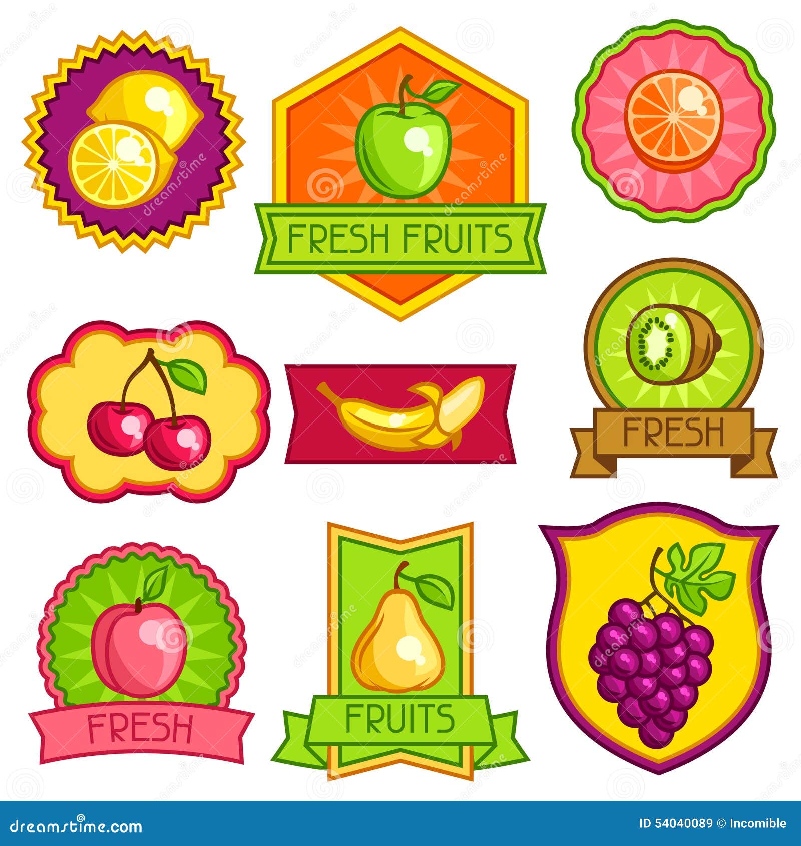 Set of Badges and Labels with Stylized Fresh Ripe Stock Vector ...