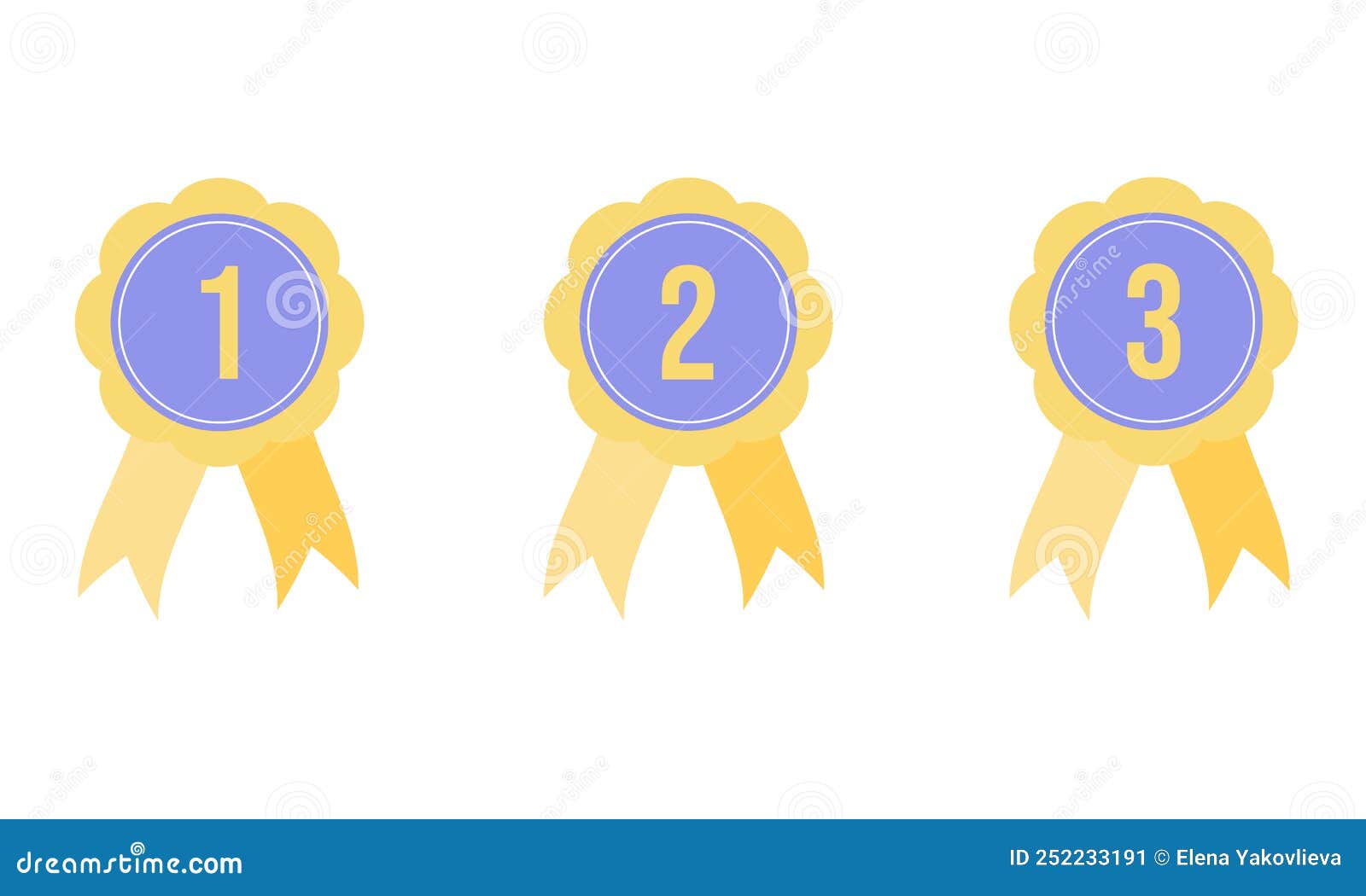 Set of Badges with Ribbons First, Second, Third Place. Vector ...