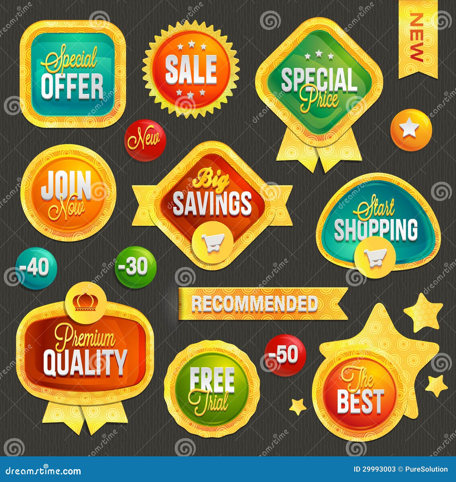 Set of badges and stickers stock vector. Illustration of colorful ...