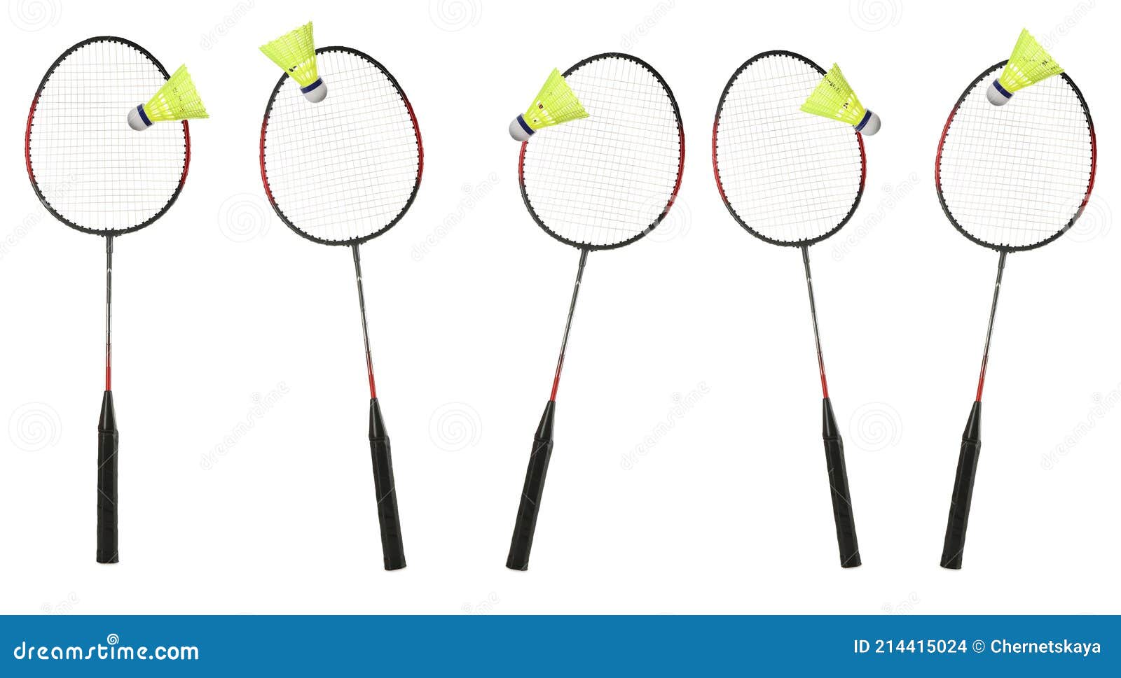 Set with Badminton Rackets and Shuttlecocks on White Background. Banner ...