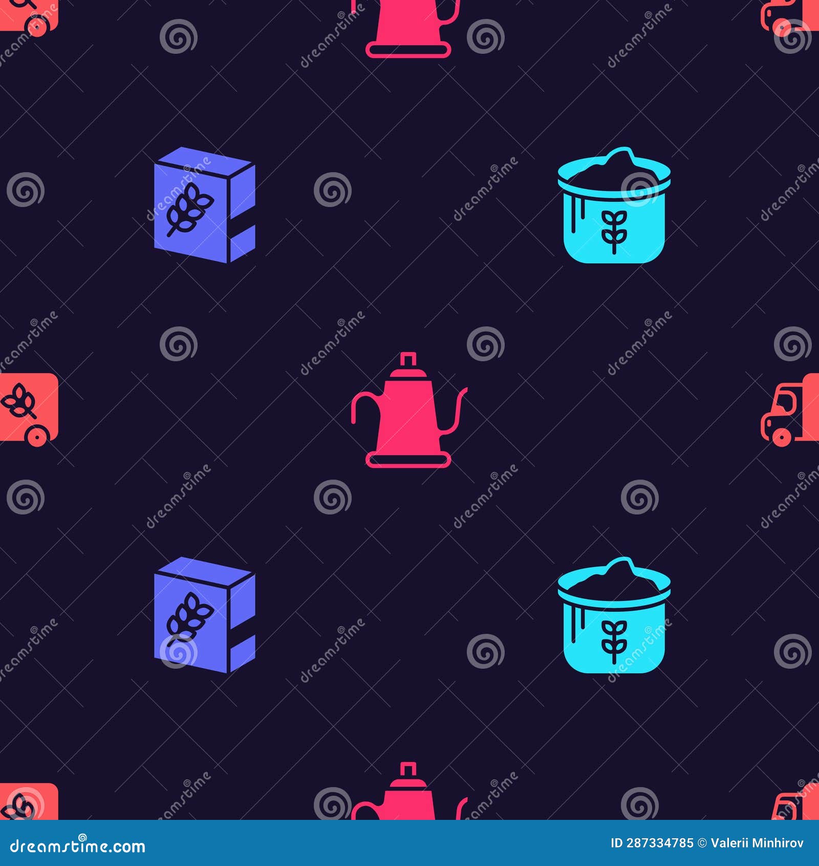 Set Bag of Flour, Flour Pack, Watering Can and Truck on Seamless ...