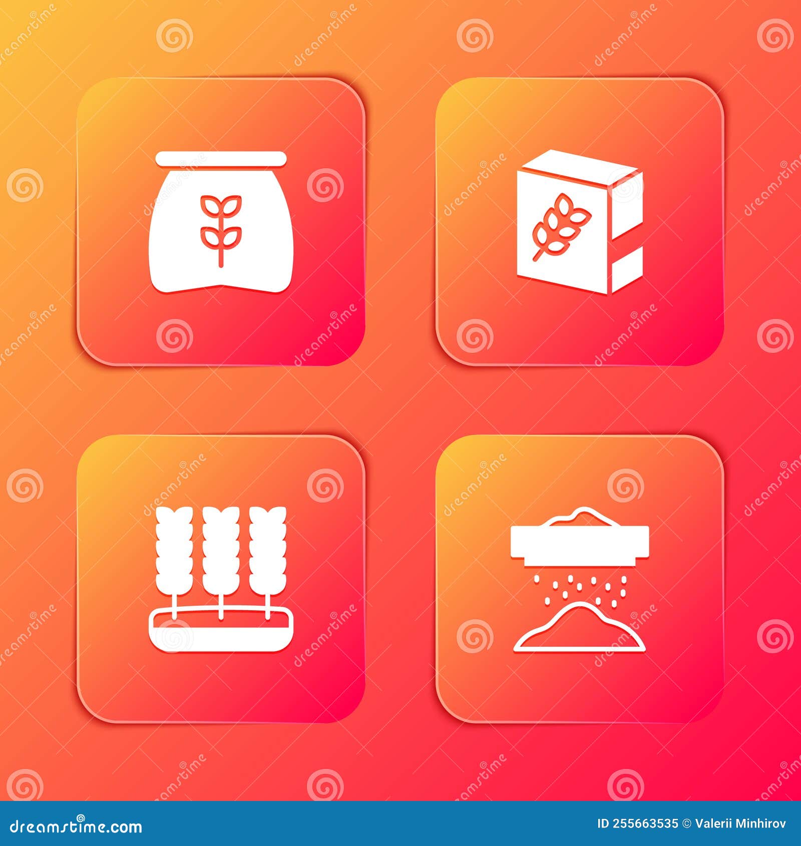 Set Bag of Flour, Flour Pack, Wheat and Sifting Icon. Vector Stock ...