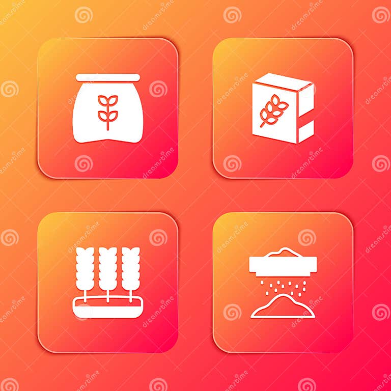 Set Bag of Flour, Flour Pack, Wheat and Sifting Icon. Vector Stock ...