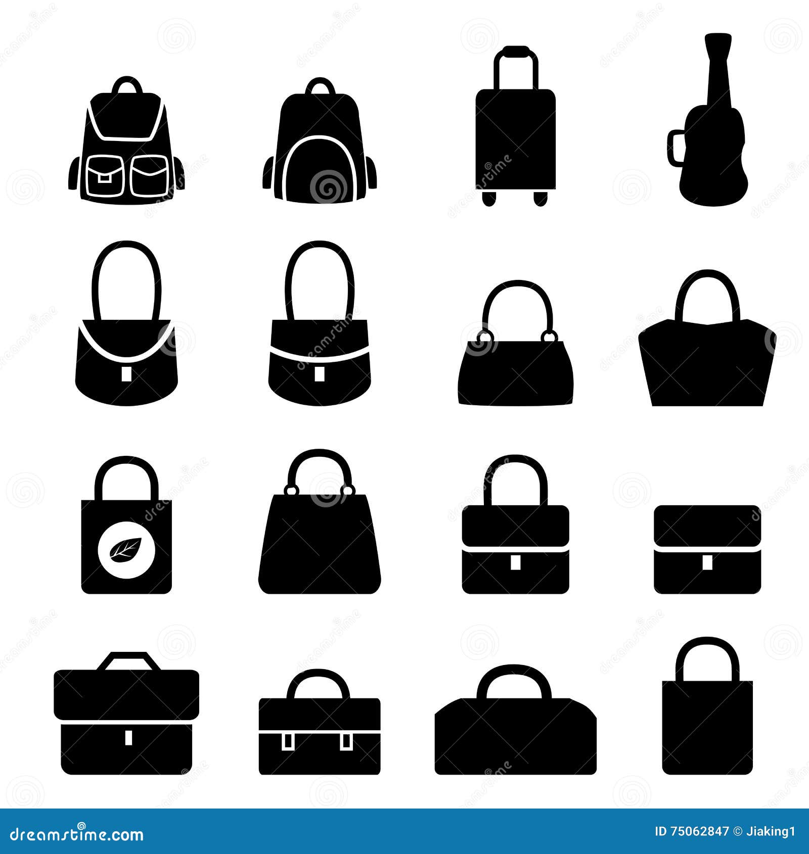 Set of Bag Icons in Silhouette Style Stock Vector - Illustration of ...