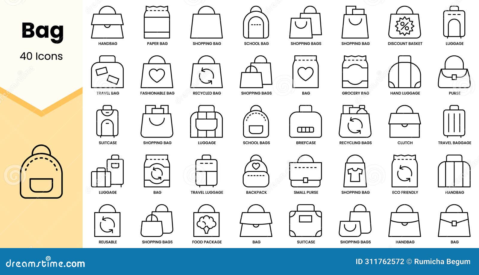 Set of Bag Icons. Simple Line Art Style Icons Pack Stock Vector ...