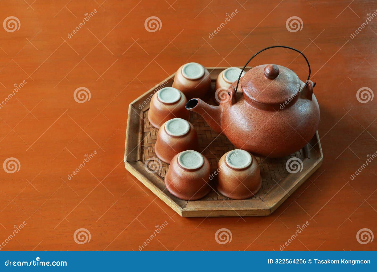 Set of Baked Clay Kettle and Cups on Octagon Tray Stock Photo - Image ...