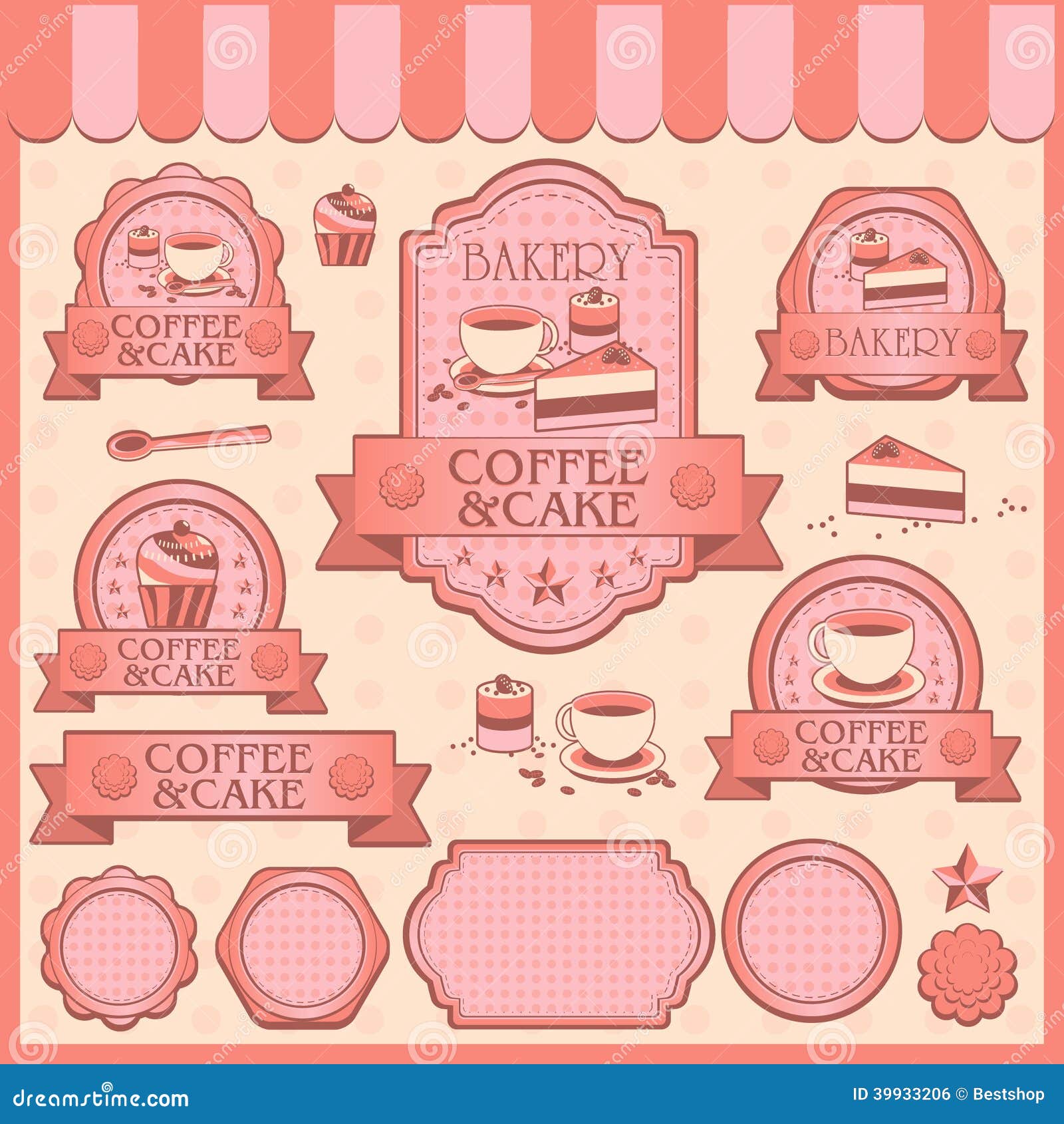 Set of Bakery pink tone stock vector. Illustration of insignia - 39933206
