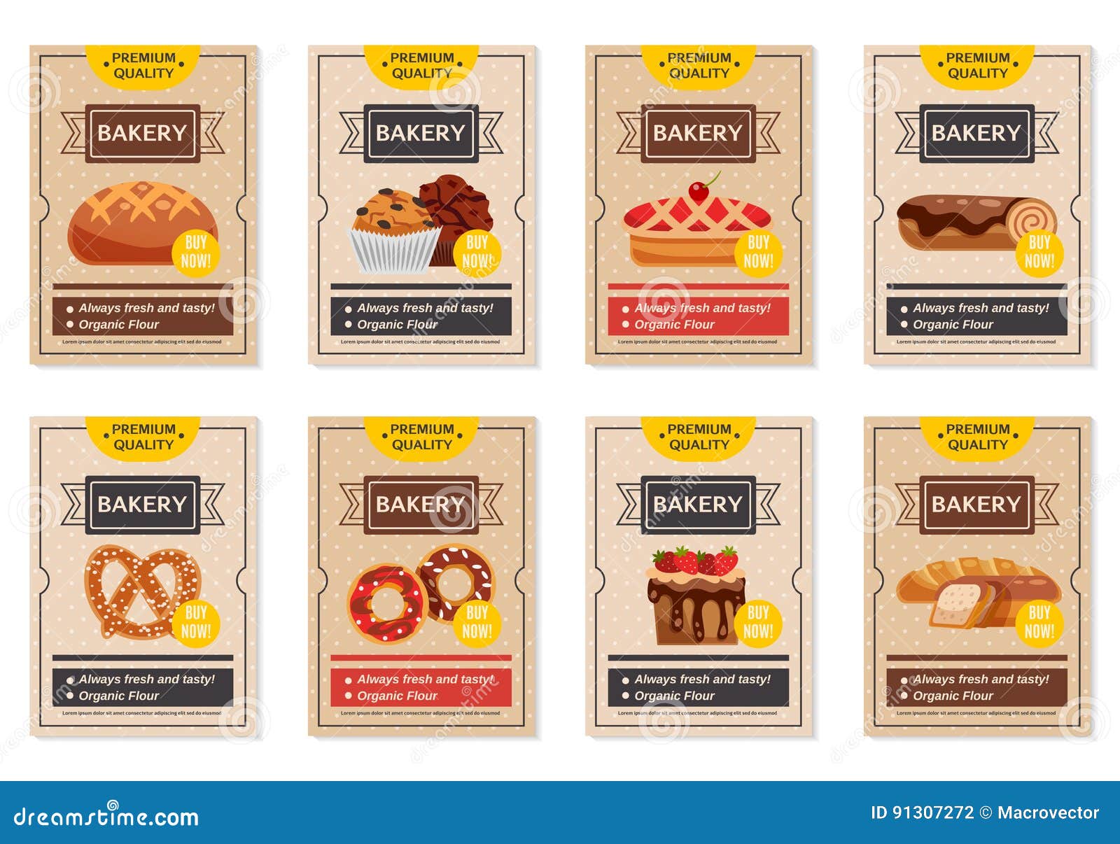 Set of Bakery Posters stock vector. Illustration of breakfast - 91307272