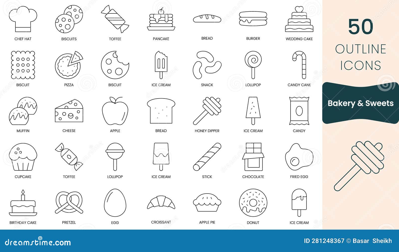 Set of Bakery and Sweets Icons. Thin Outline Icons Pack Stock Vector ...