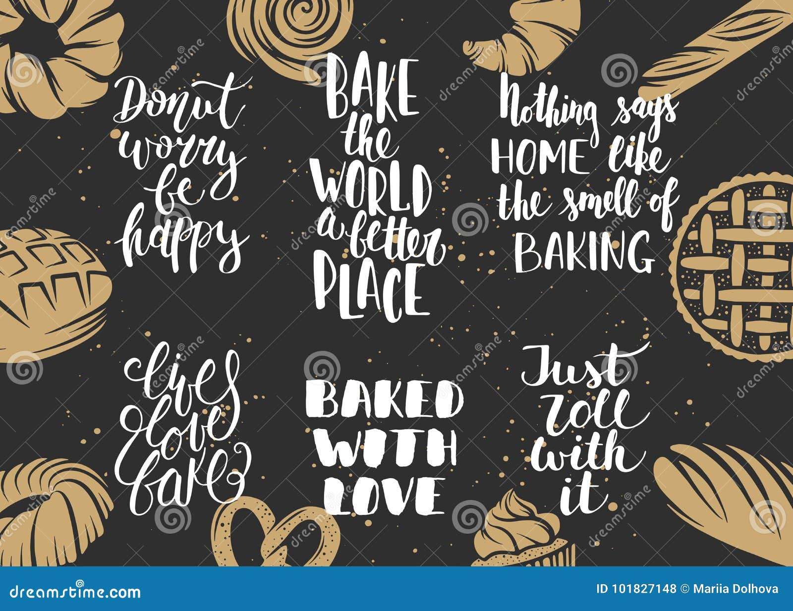 Set of Bakery Vector Lettering with Engraved Elements Stock Vector ...