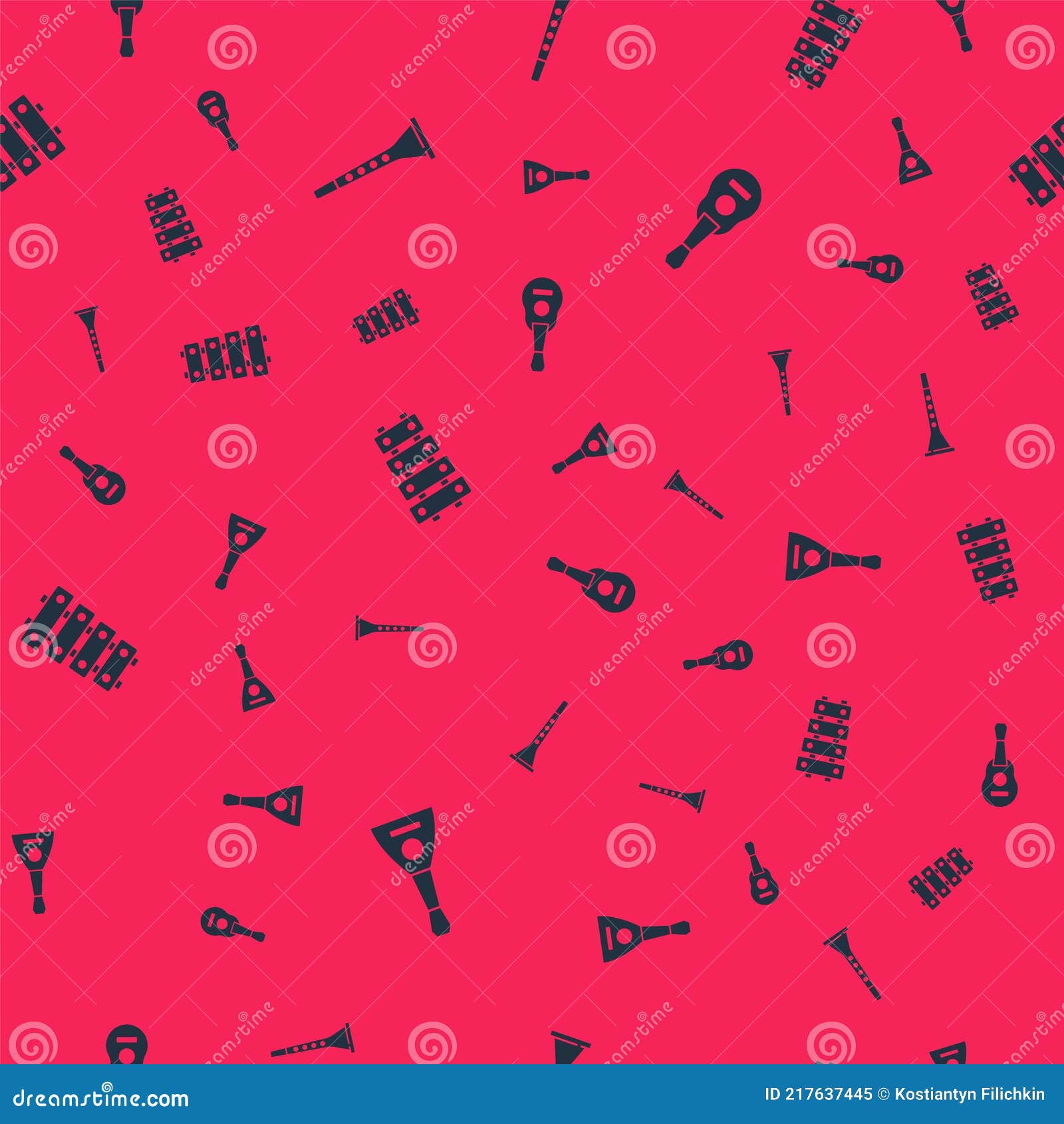 Set Balalaika, Clarinet, Xylophone and Guitar on Seamless Pattern ...