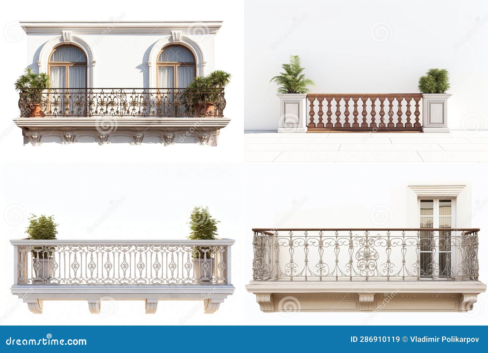Set of Balconies Isolated on White Background Stock Image - Image of ...