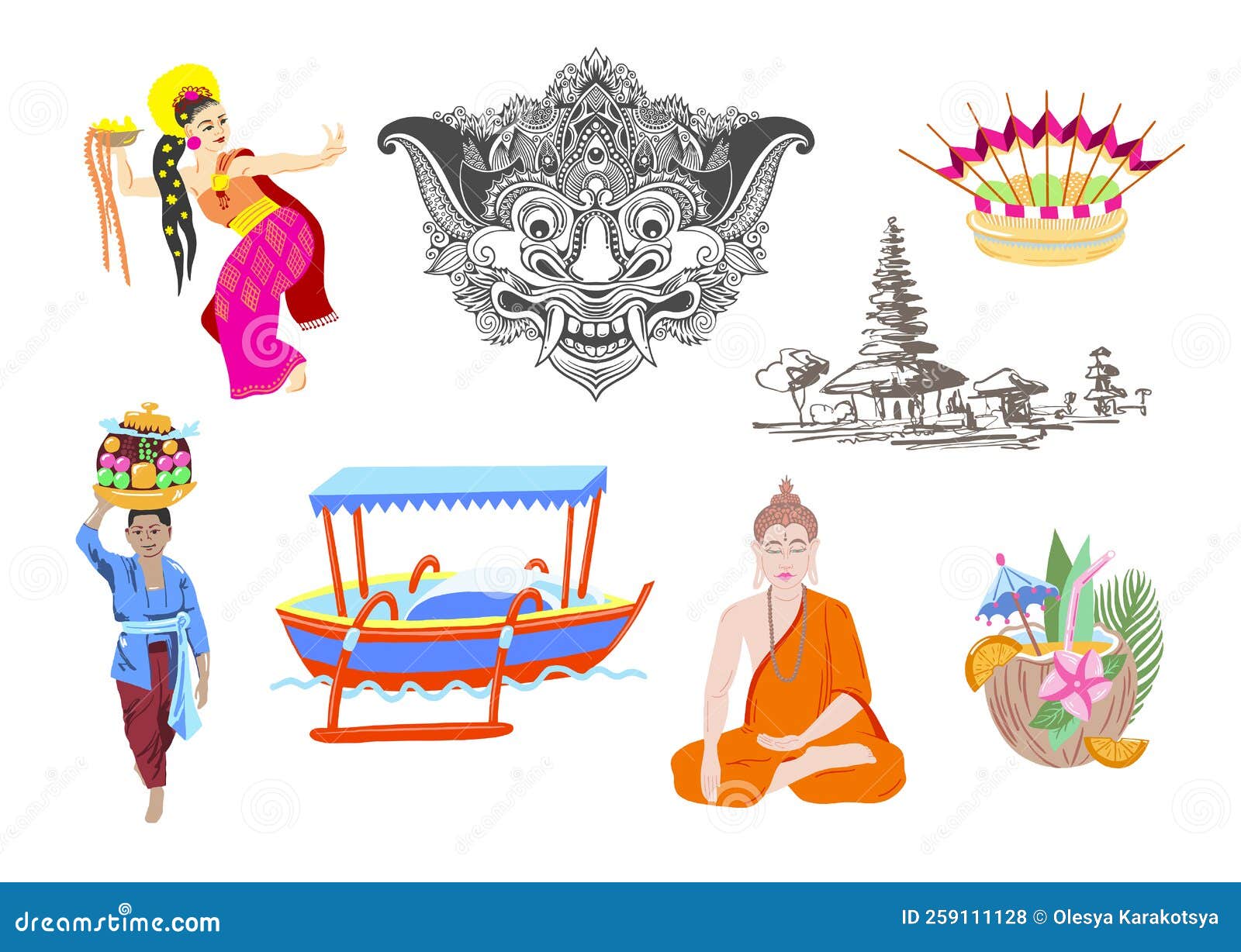 Set of Balinese Symbols of Bali Island, Vector Illustration Stock ...