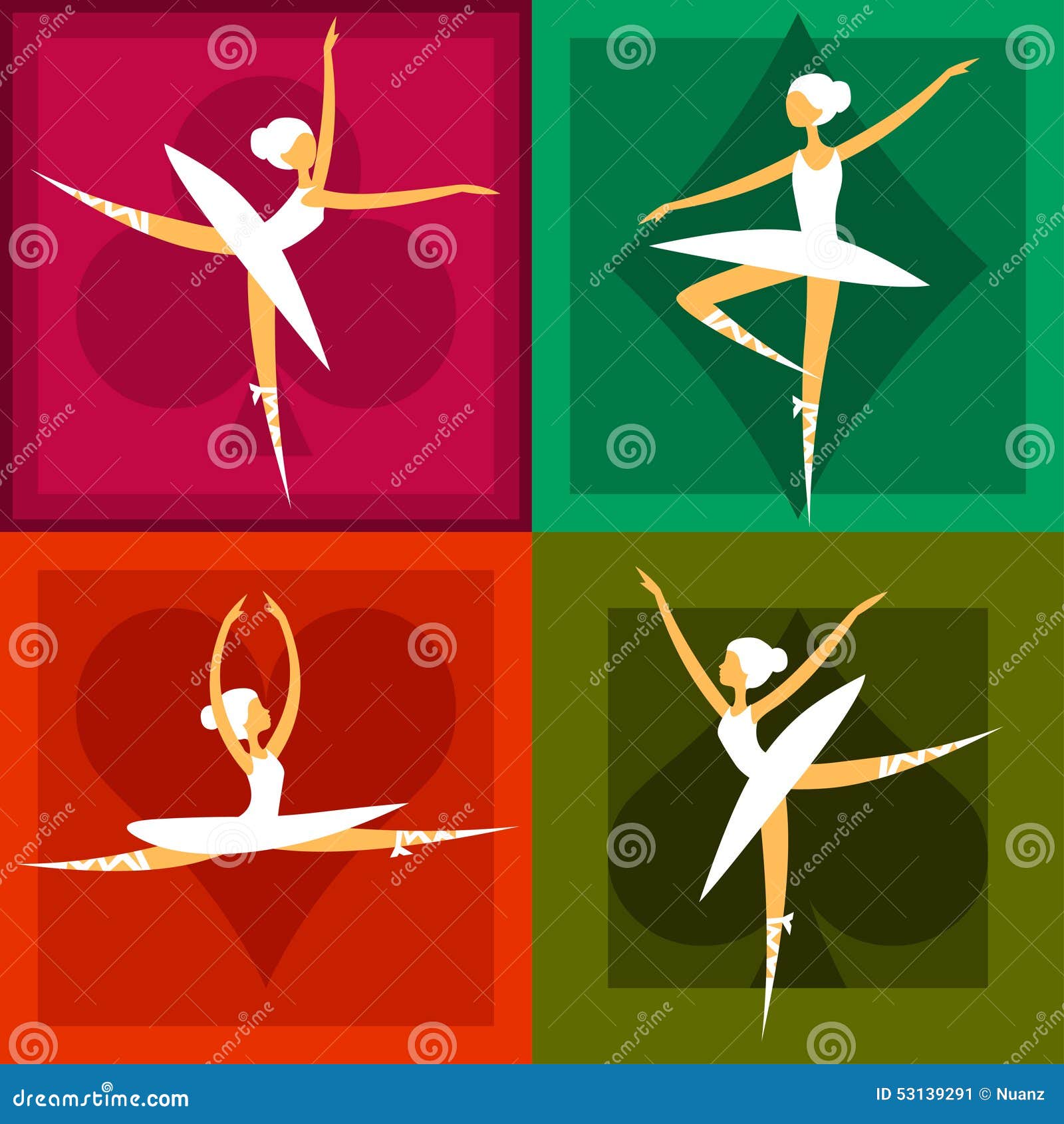 Set of 4 Ballet Dancers in Colorful Frames Stock Vector - Illustration ...