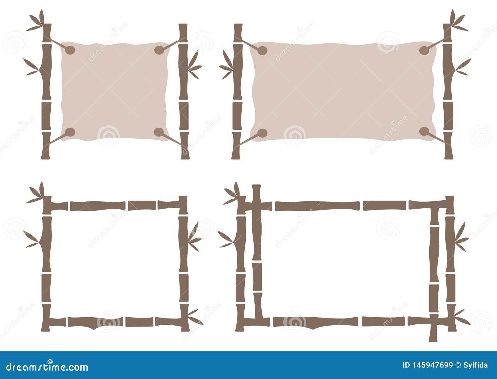 Set Bamboo Frame Template for Tropical Signboard. Brown Frame. Vector ...