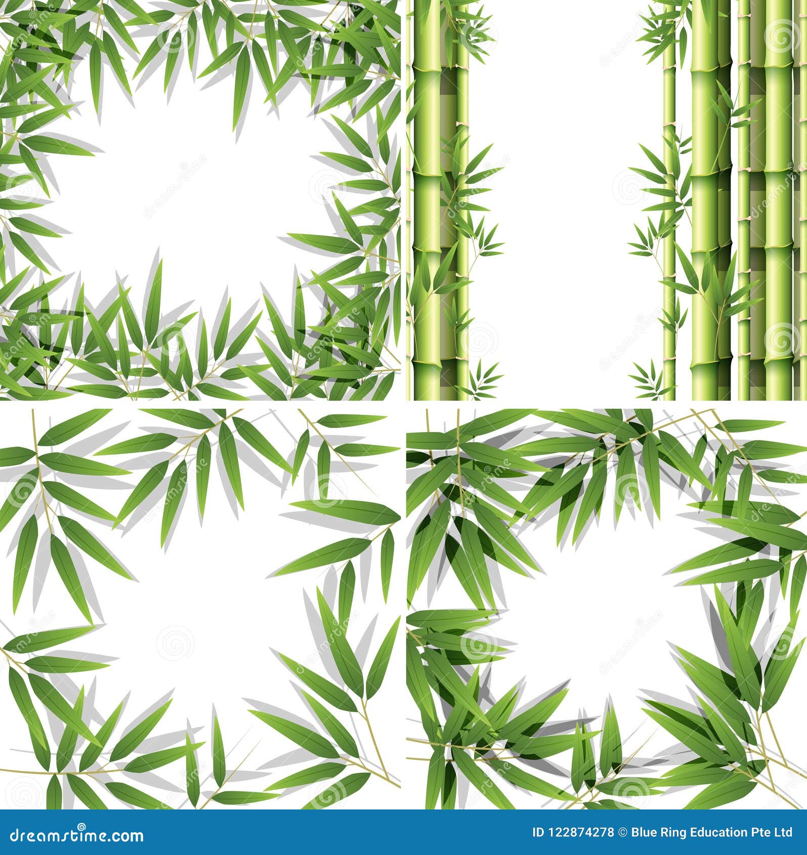 Bamboo Frames Made Of Green Bamboo. Pieces And Leaves Of Bamboo ...