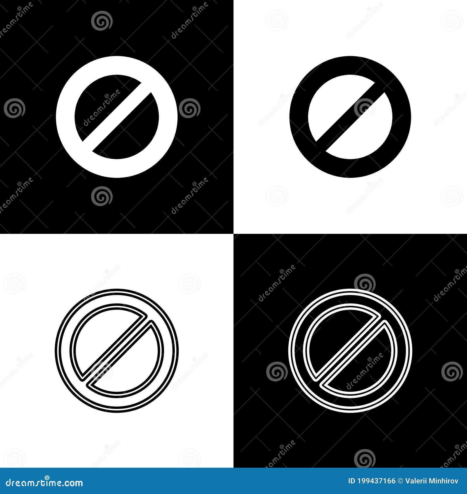Set Ban Icon Isolated on Black and White Background. Stop Symbol Stock ...