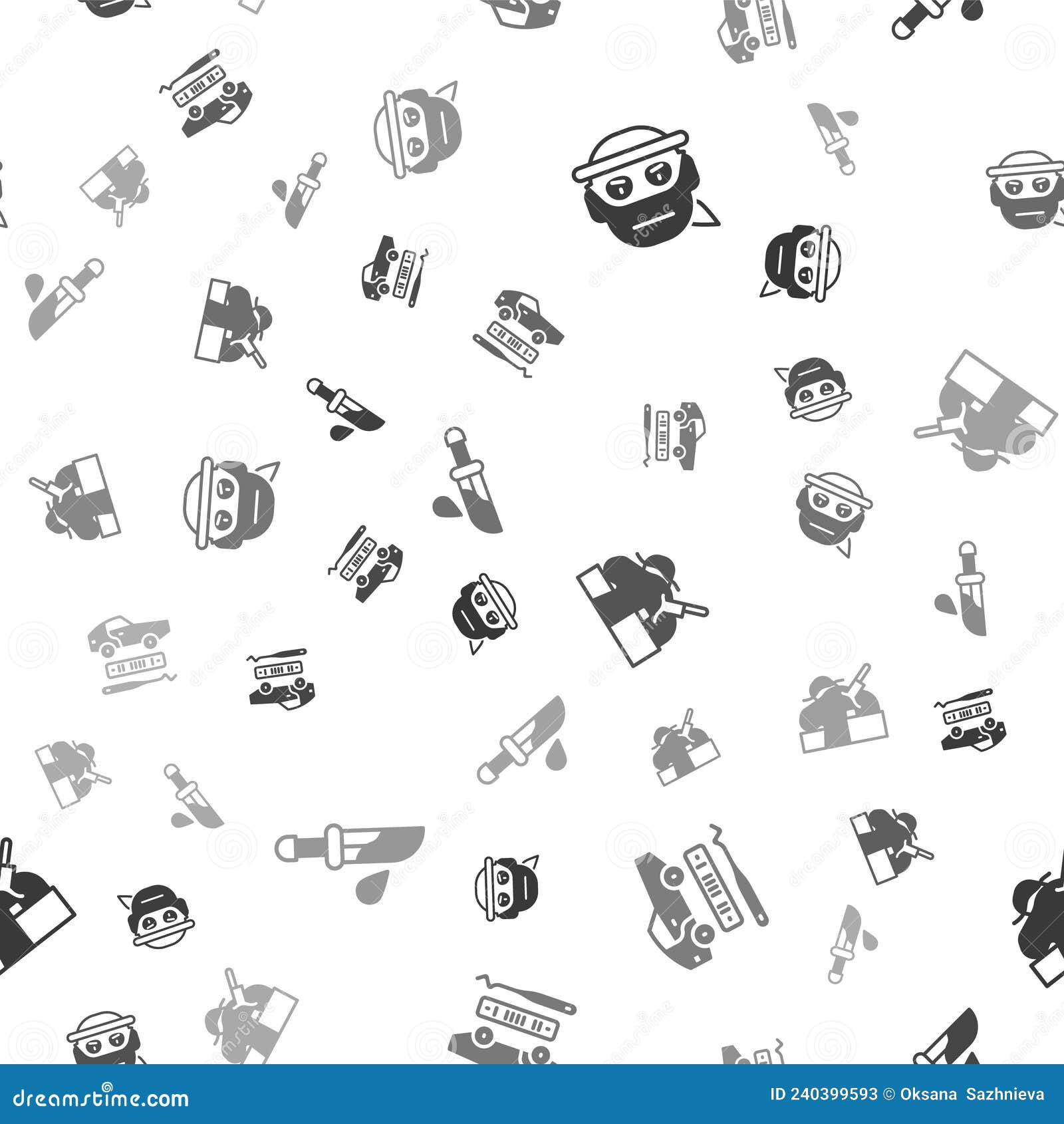 Set Bandit, Car Theft, Murder and Bloody Knife on Seamless Pattern ...