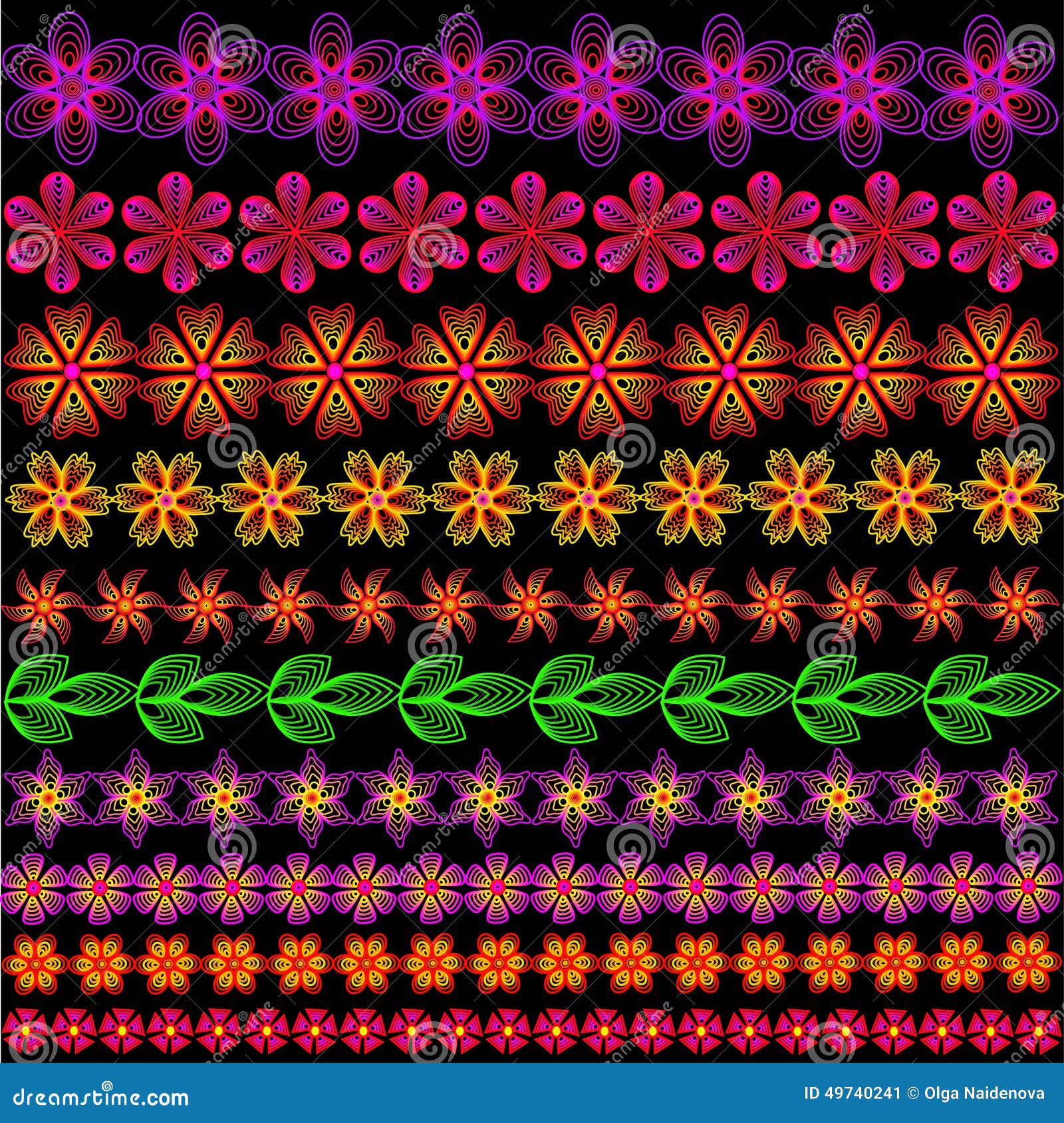 Set of Bands of Ornamental Flowers Stock Vector - Illustration of ...