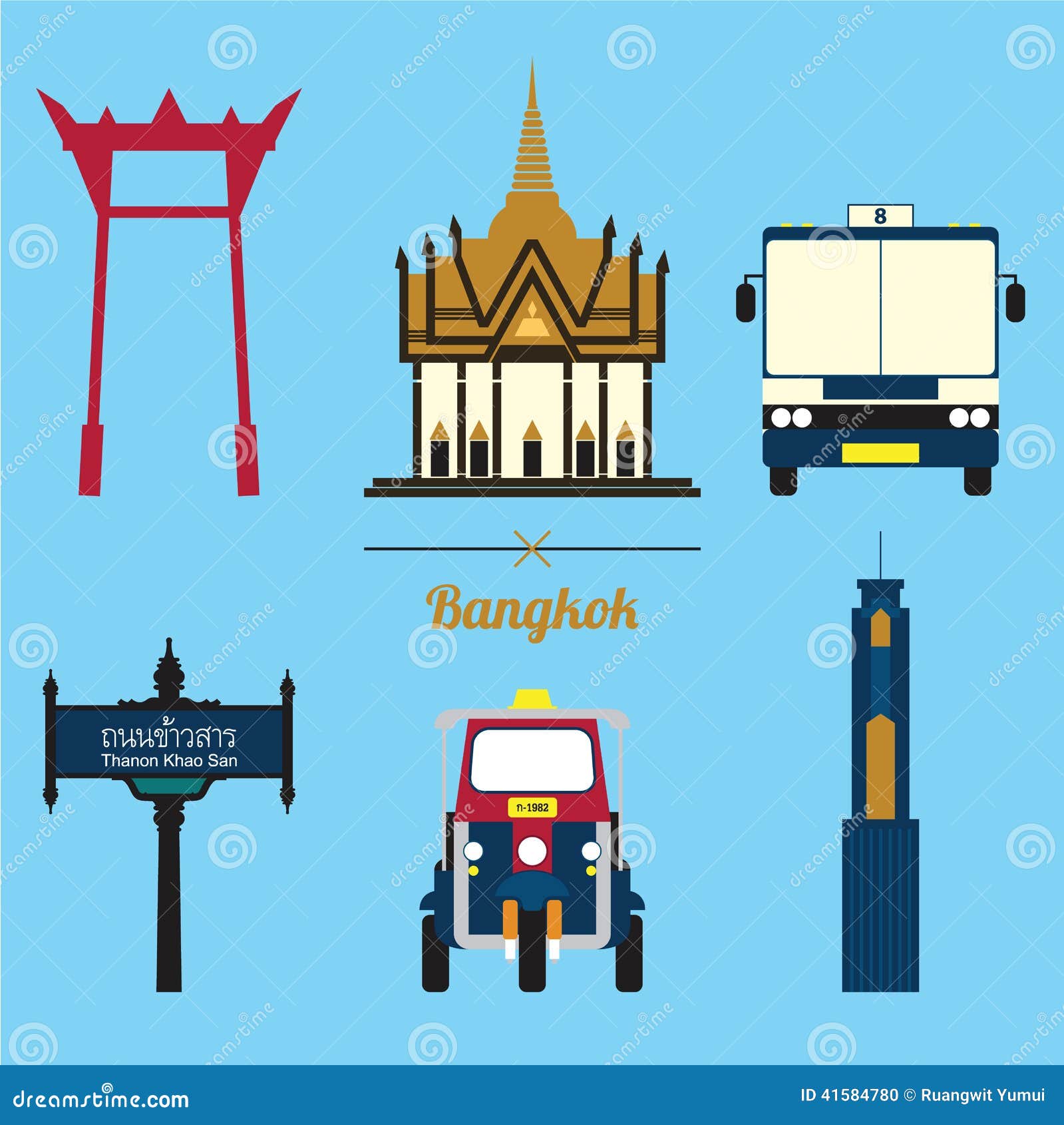 A set of Bangkok City Icon stock vector. Illustration of pole - 41584780
