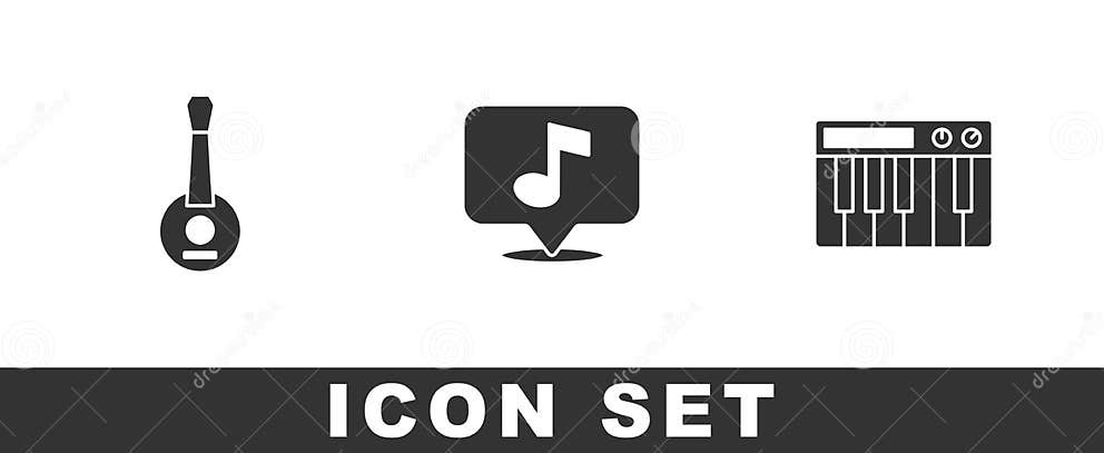 Set Banjo, Musical Note and Synthesizer Icon. Vector Stock Vector ...