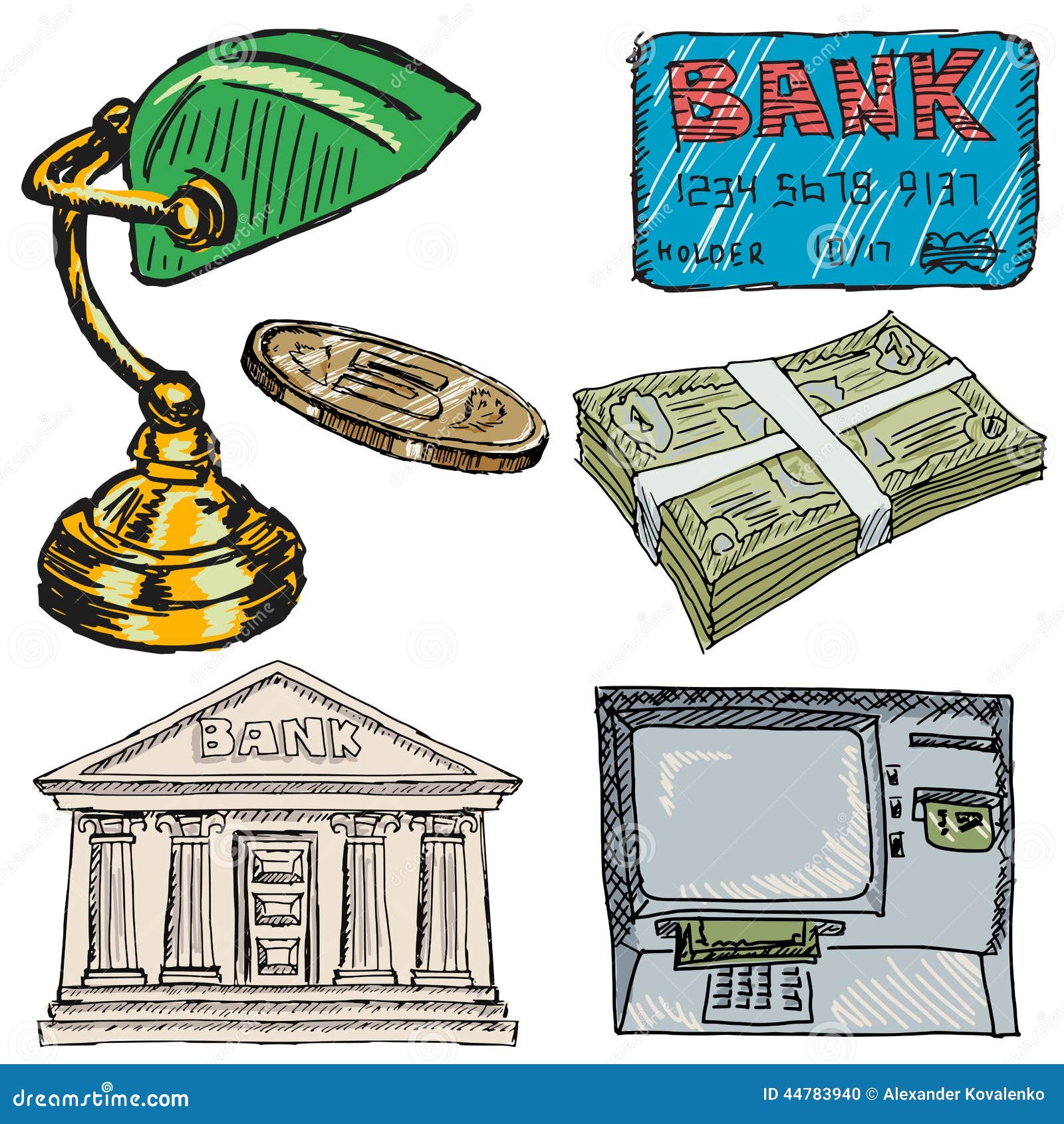 Set of banking objects stock vector. Illustration of sketch - 44783940