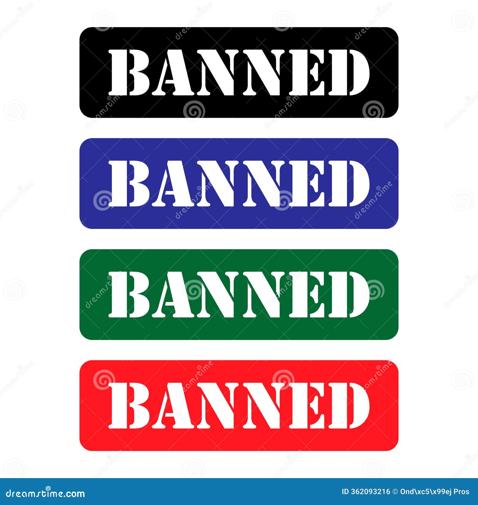 Set of Banned Stamp Symbol, Label Sticker Sign Button, Text Banner ...