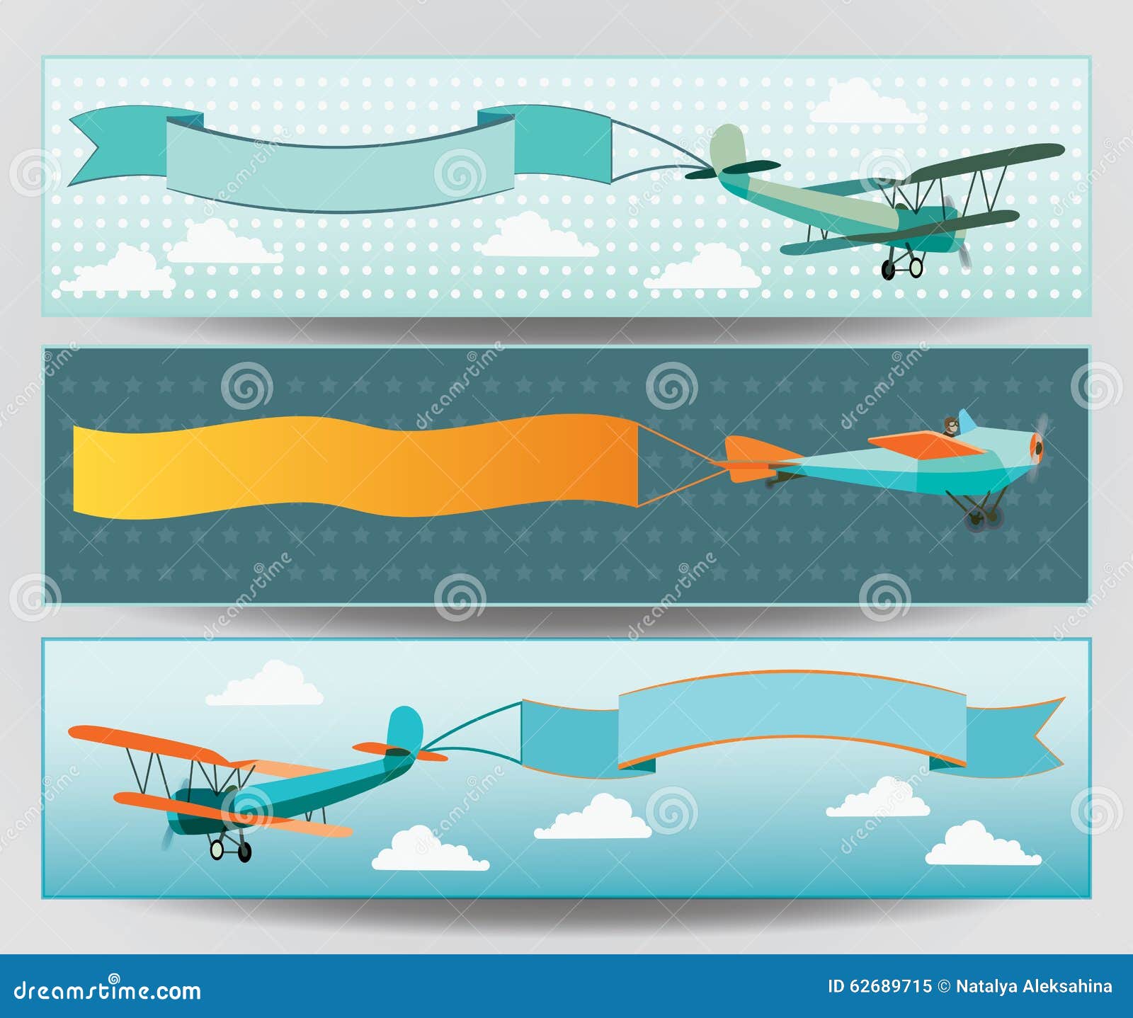 Set of Banner Design with Vintage Airplanes Stock Vector - Illustration ...