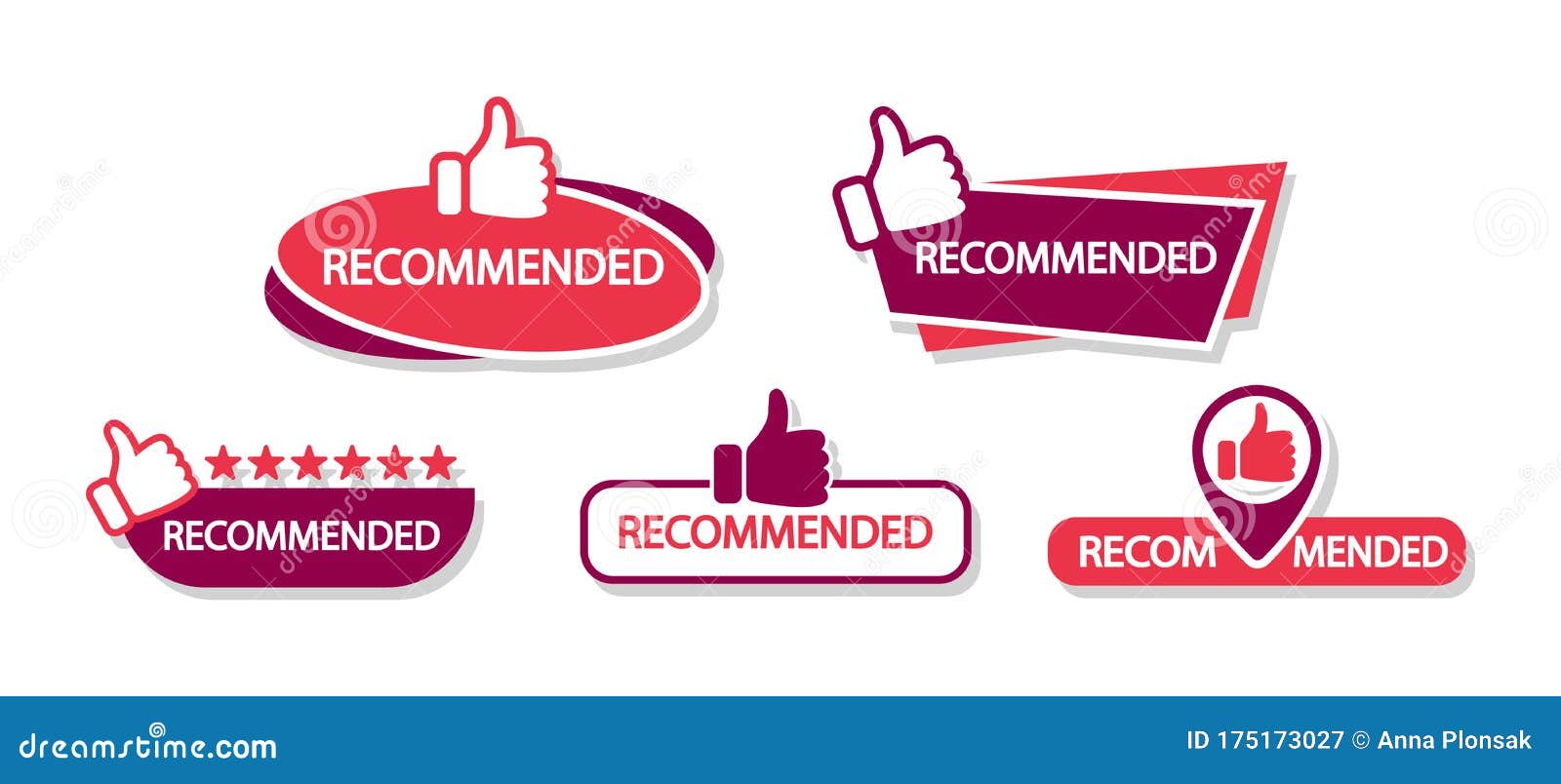 Set of Banner Recommended with Thumbs Up. Recommend Badges. Vector ...
