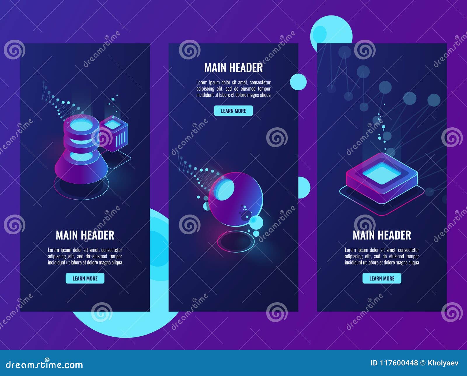Set of Banner with Server Room and Database Icons, Data Science Concpet ...