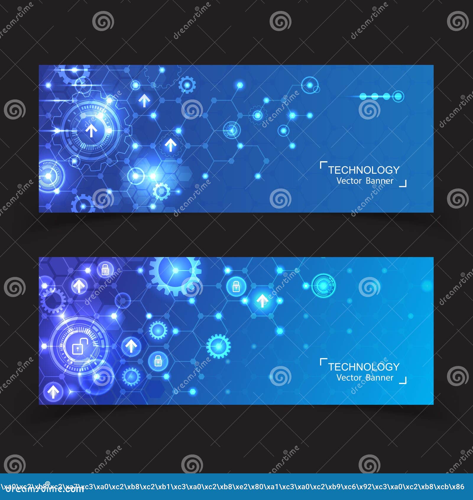 Set of 2 Banner Technology Innovation Modern. Stock Vector ...