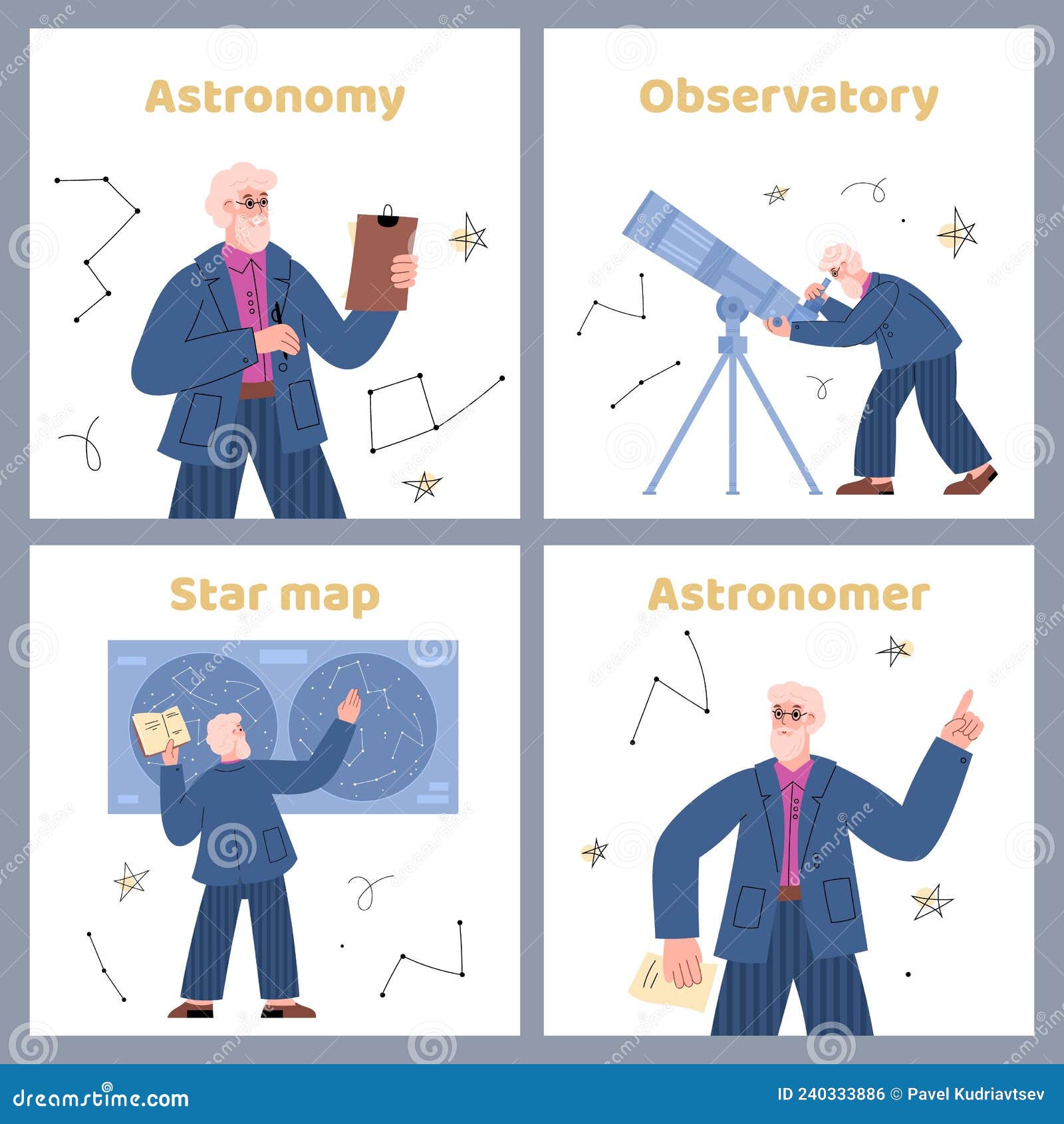 Set of Banners on Astronomy Science and Space Study, Flat Vector ...