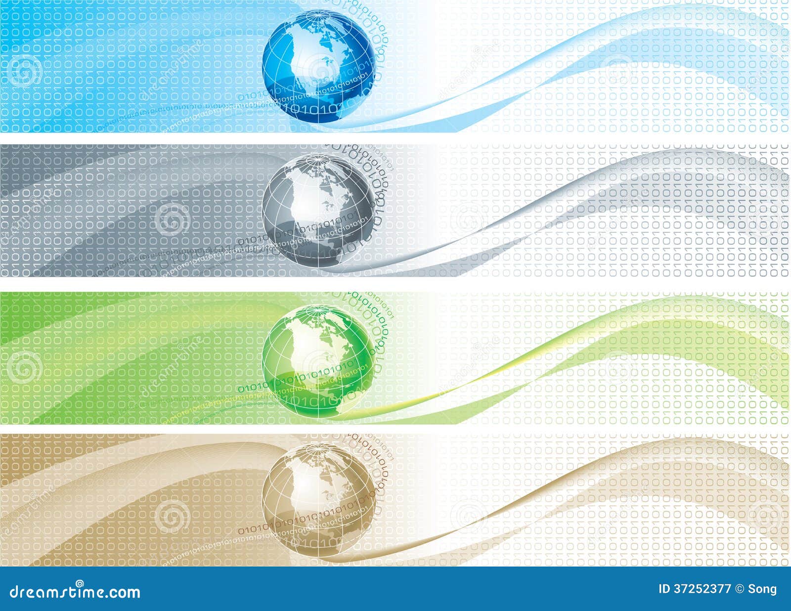 Set of Banners with Binary Code and Globe Stock Vector - Illustration ...