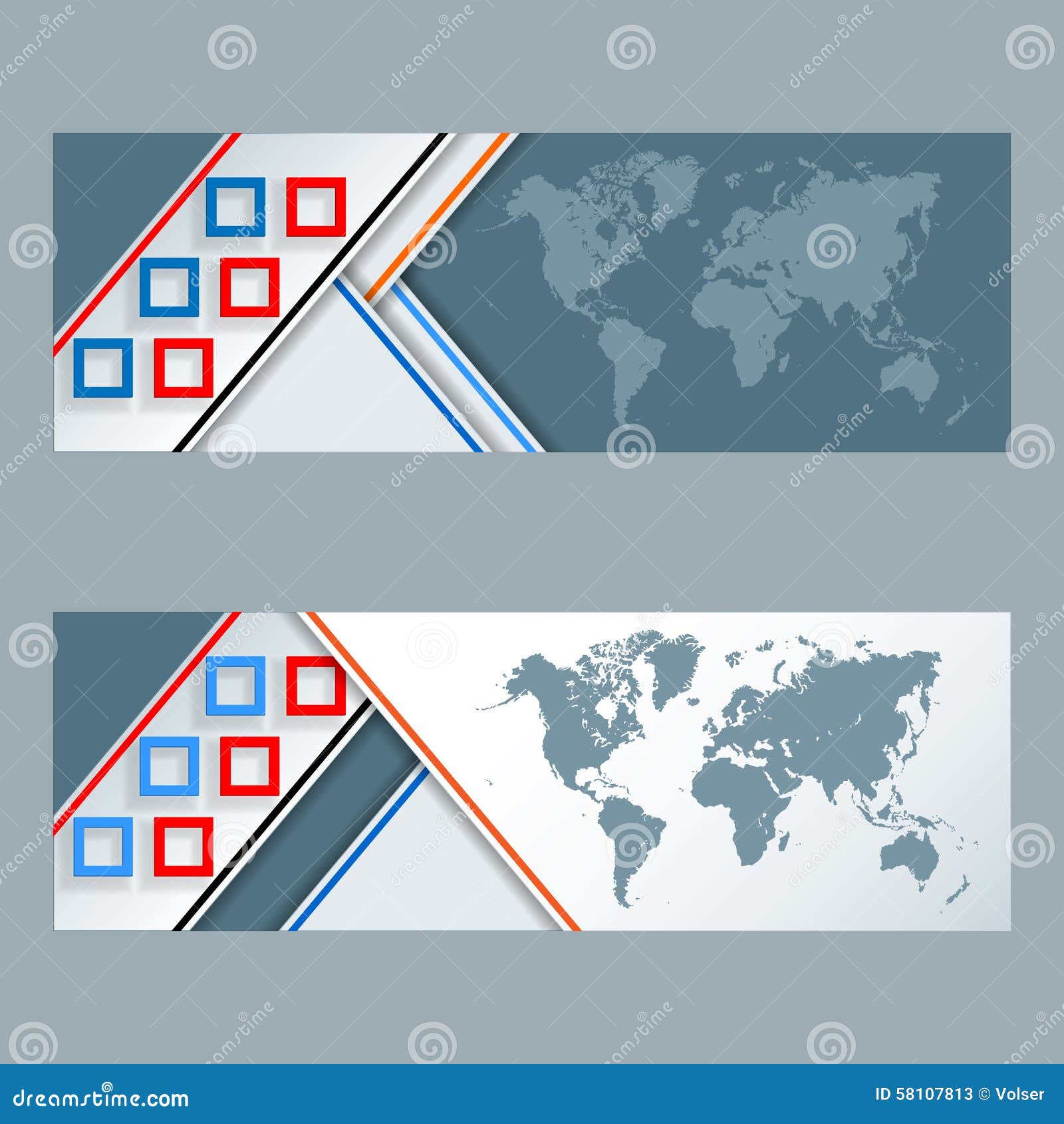 Set of Banners with Colorful, Squares Mosaic and World Map Stock Vector ...