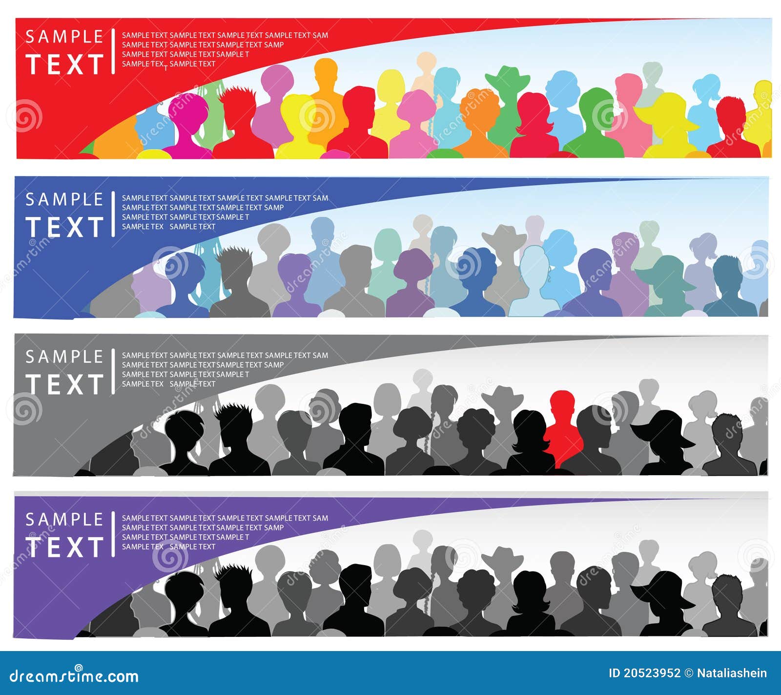 Set of Banners with Crowd and Place for Text Stock Vector ...