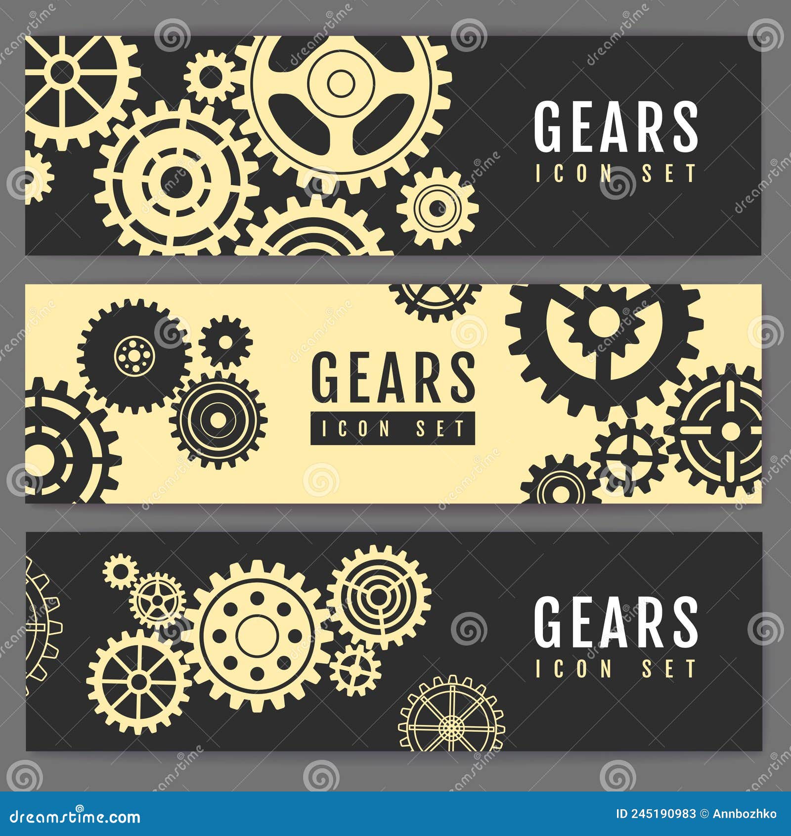 Set of Banners with Different Gears. Cog Icon Design Stock Vector ...