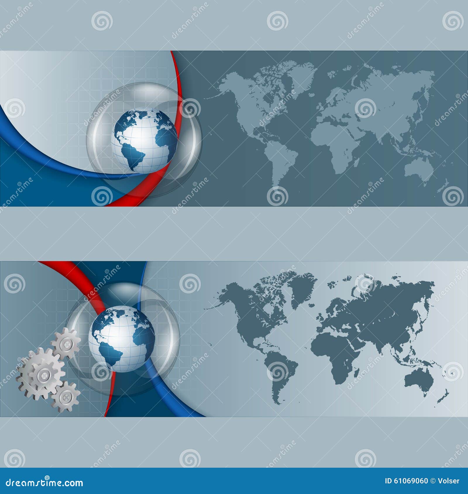 Set of Banners with Earth Globe and World Map Stock Vector ...