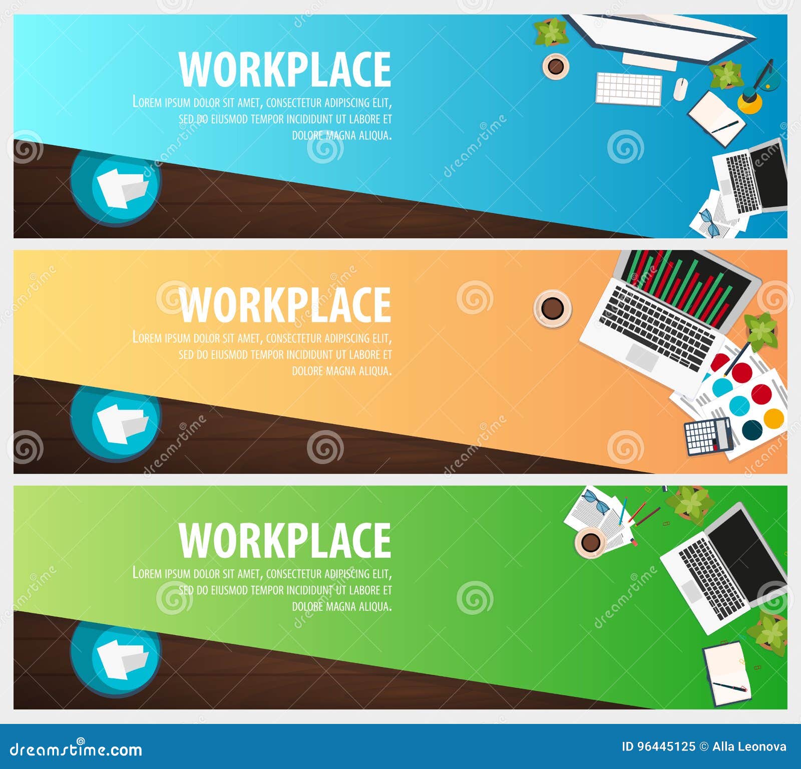 Set Banners of Freelance Workplace Office, Co-working Centre ...