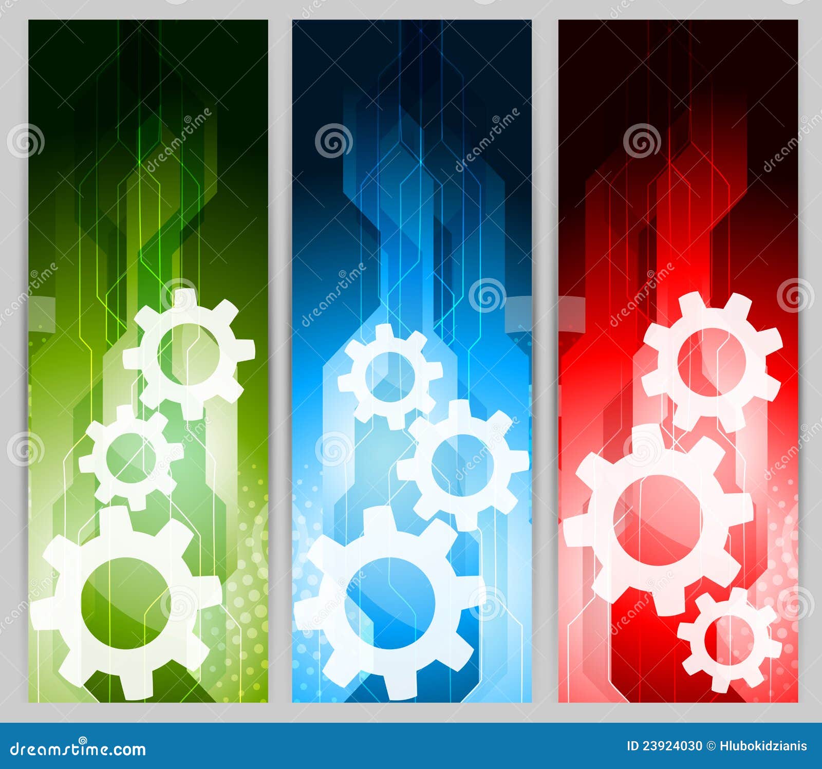 Set of banners with gears stock vector. Illustration of line - 23924030