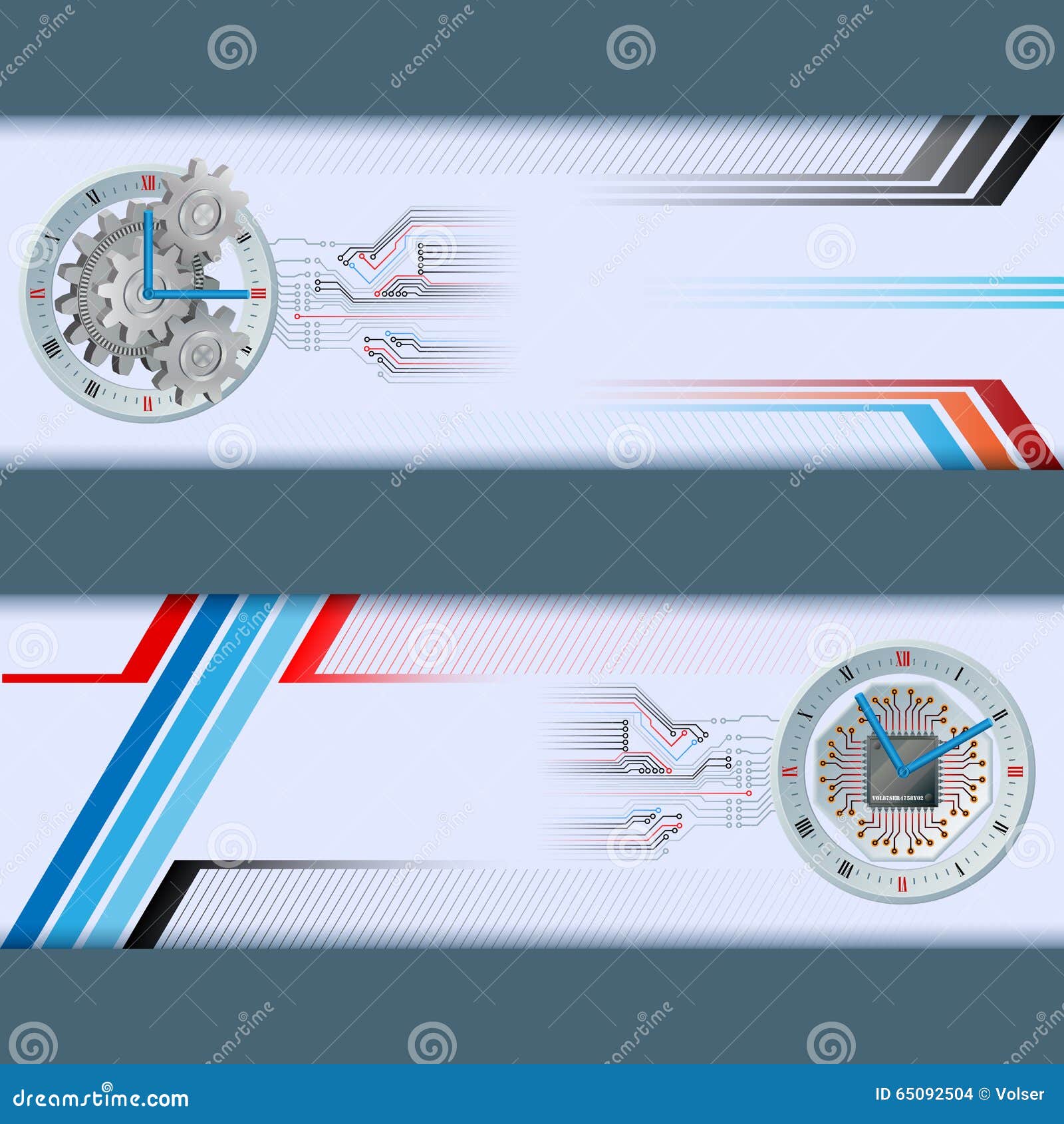 Set of Banners with Generic, Electronic and Mechanic Clocks Stock ...