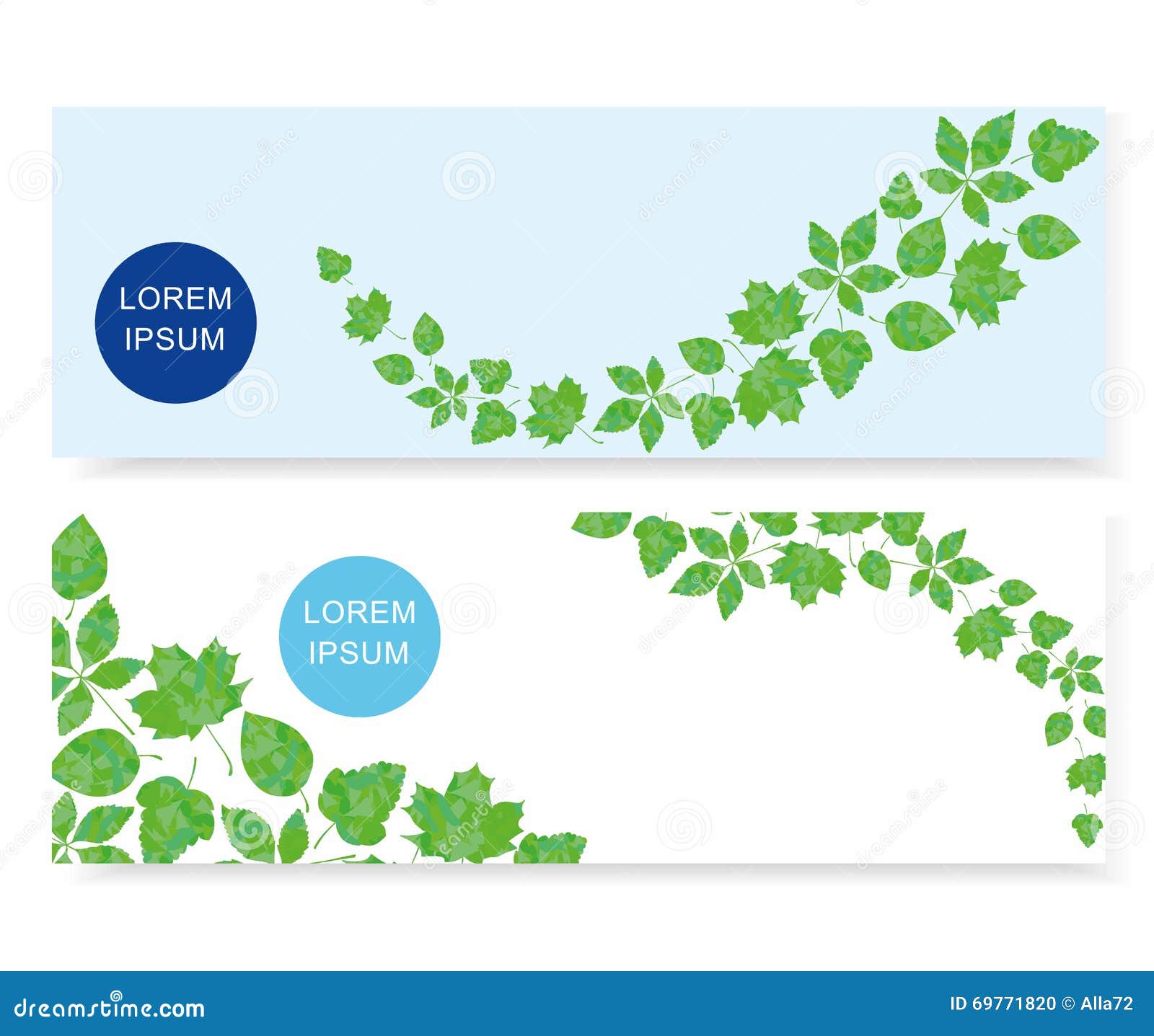 Set of Banners with Green Leaves on White Background. Stock Vector ...