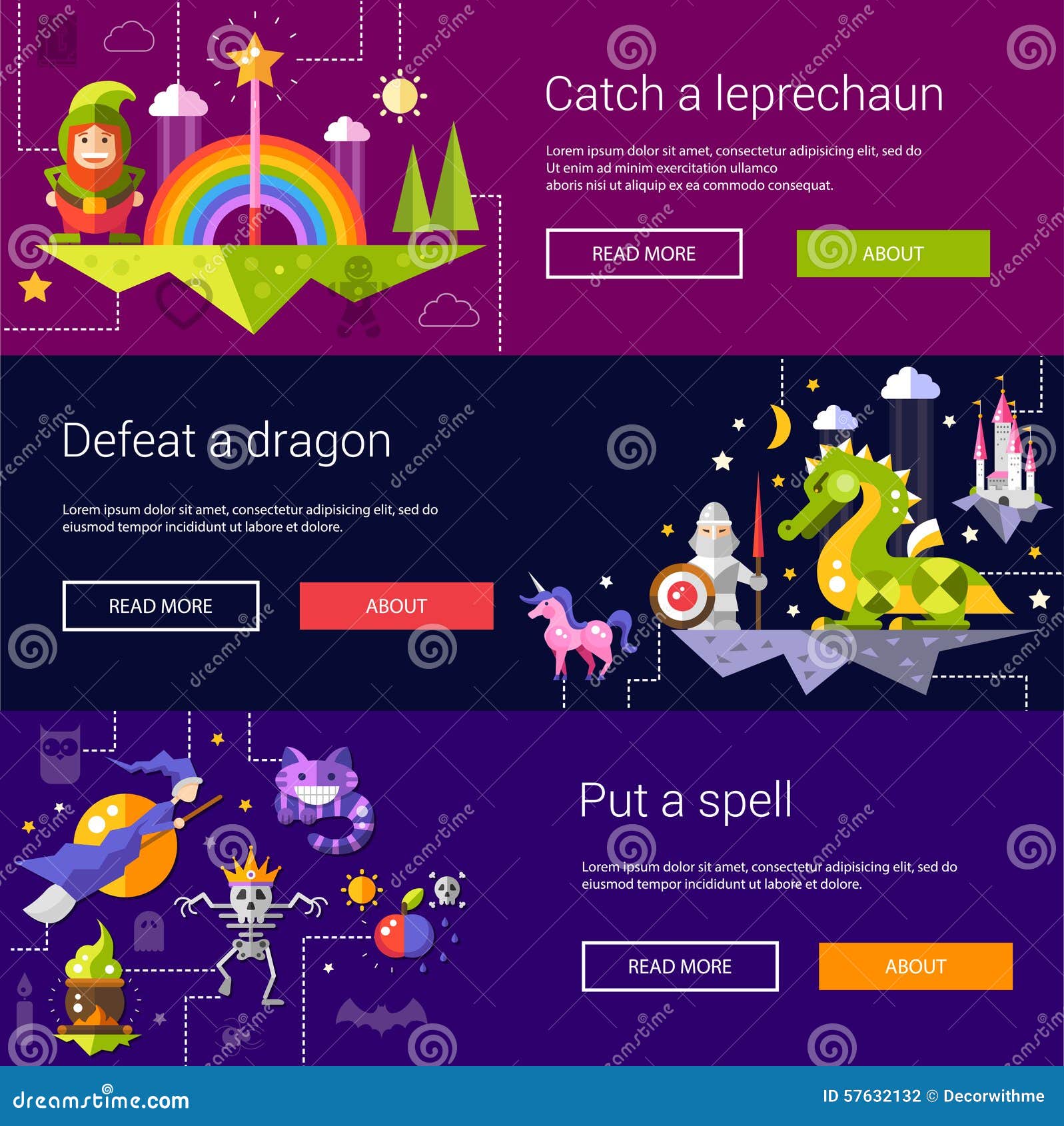 Set of Banners, Headers, Illustrations with Fairy Stock Vector ...