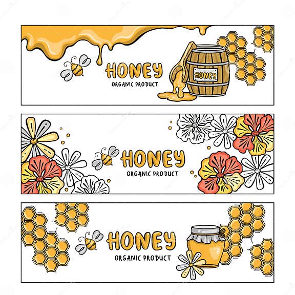 Set of Banners with Honey and Bees, Vector Illustration Stock Vector ...