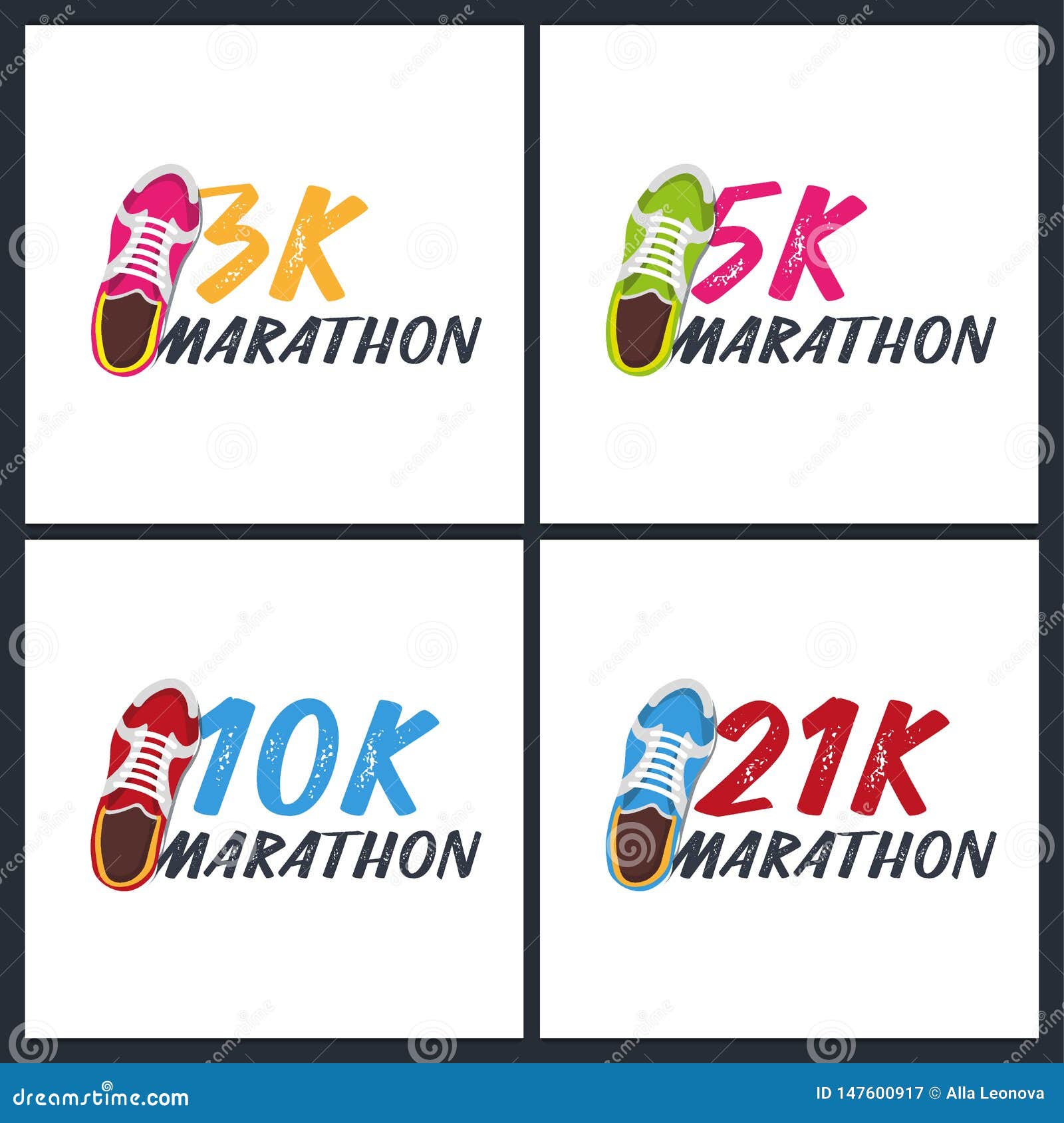 Set of Banners. 3K, 5K, 10K and 21K Marathon Run Event with Sneakers ...