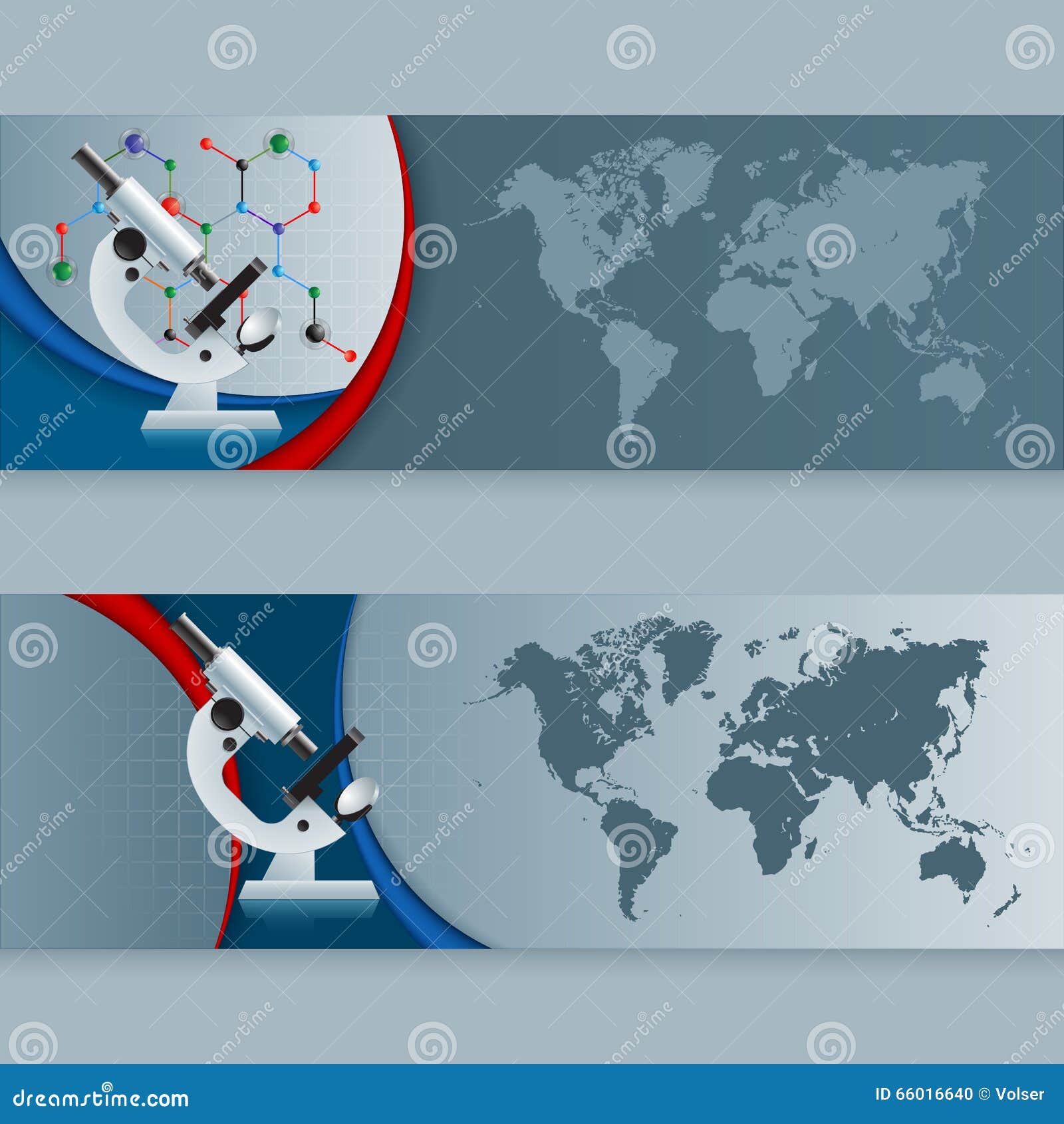 Set of Banners with Microscope and World Map Stock Vector ...