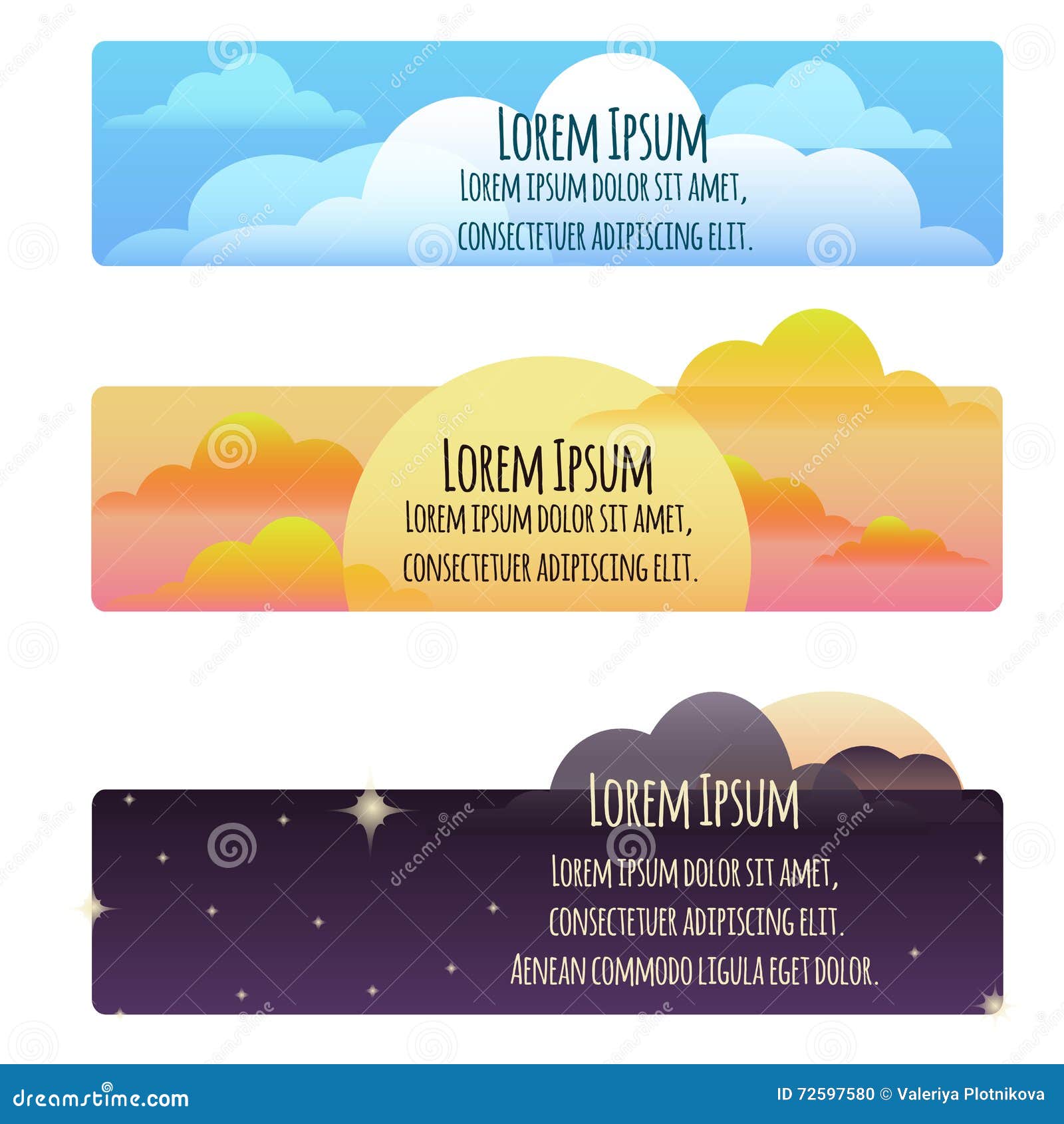 Set of Banners with Natural Weather Day, Sunset, Night Stock Vector ...