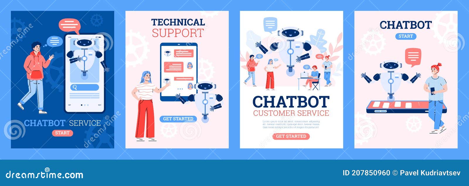 Set Banners or Posters for Chatbot Customer Service Cartoon Vector ...
