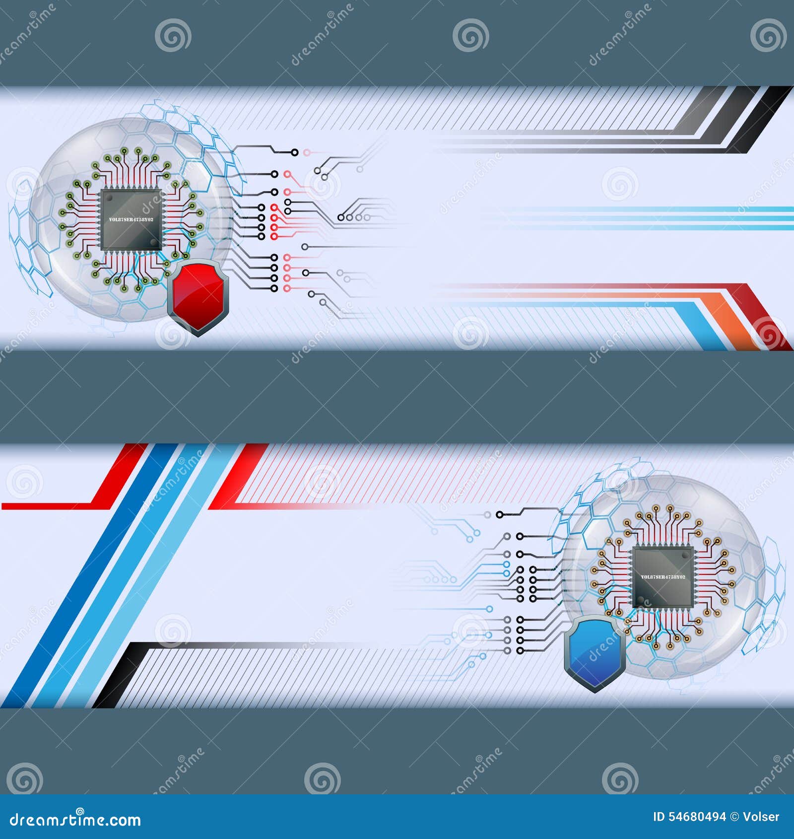 Set of Banners with Processor Chip and Shield Stock Vector ...