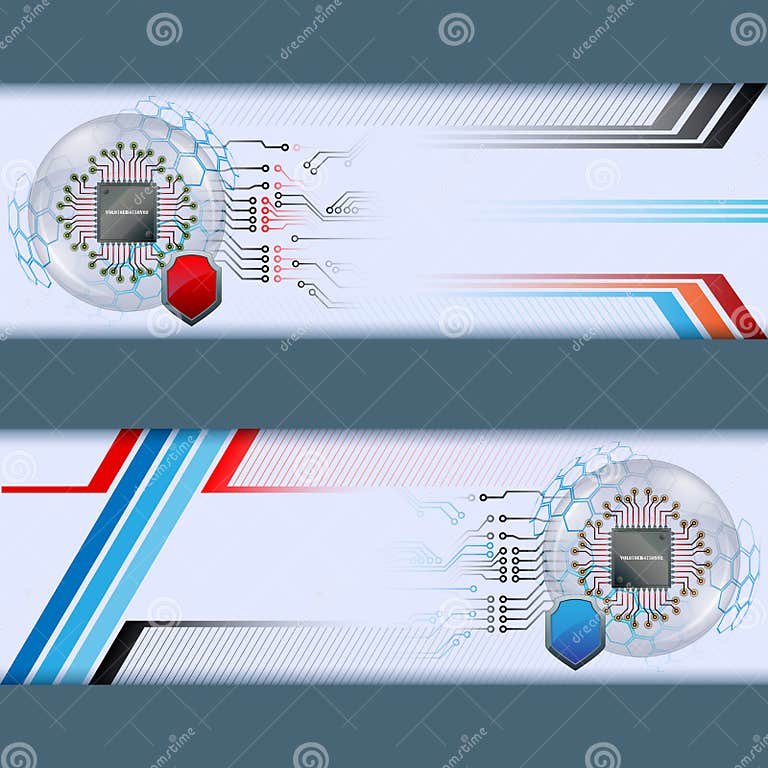 Set of Banners with Processor Chip and Shield Stock Vector ...