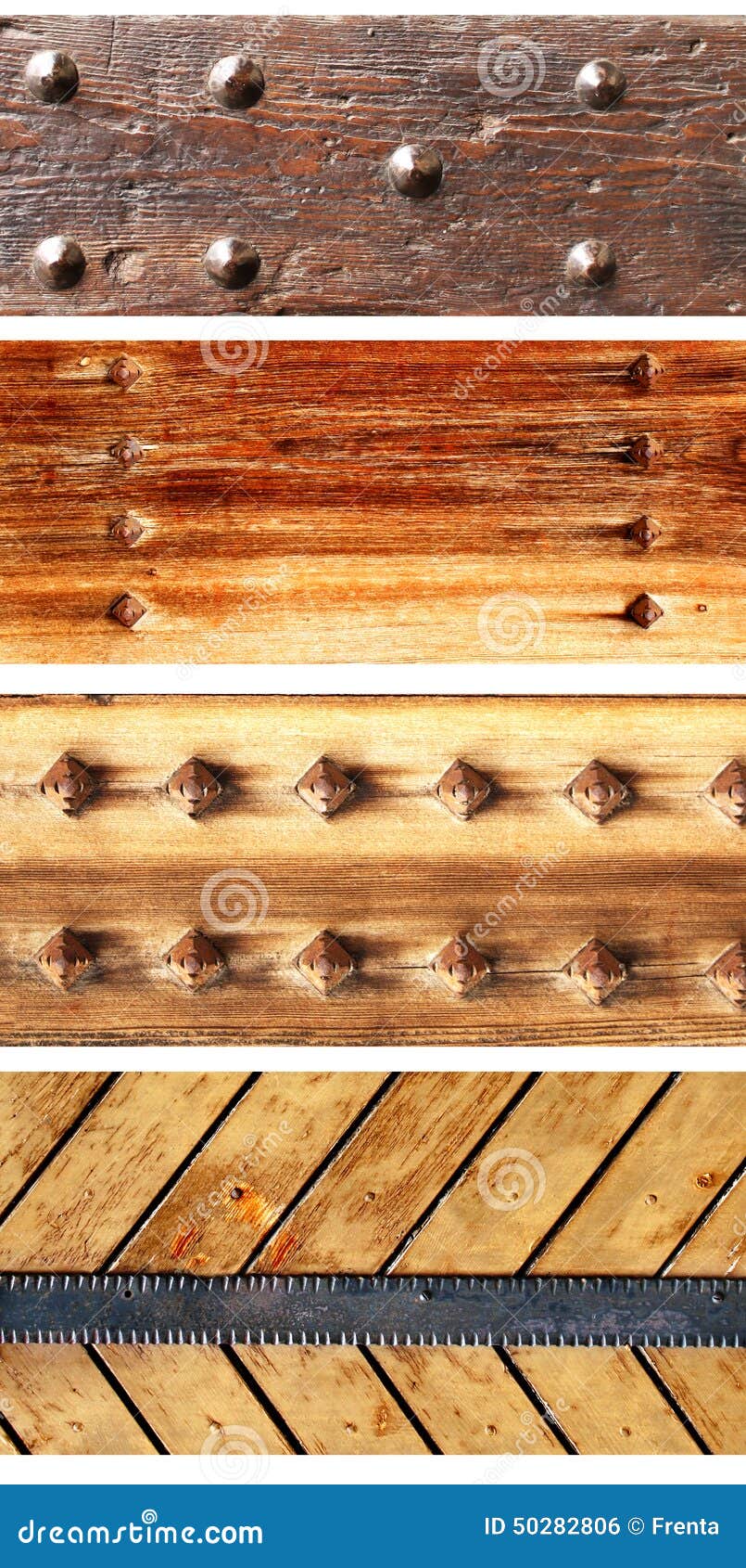 Set of Banners with Wooden Planks and Rivets Stock Photo - Image of ...